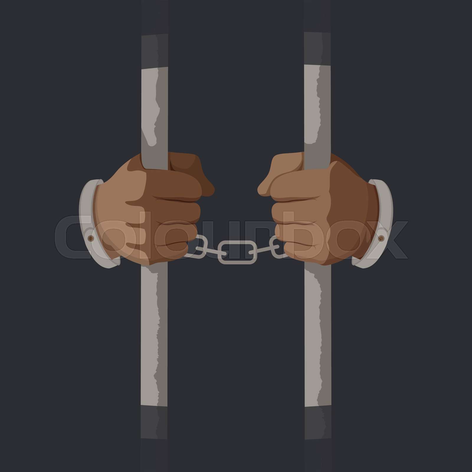Arms of male prisoner in handcuffs holding jail bars vector graphic ...