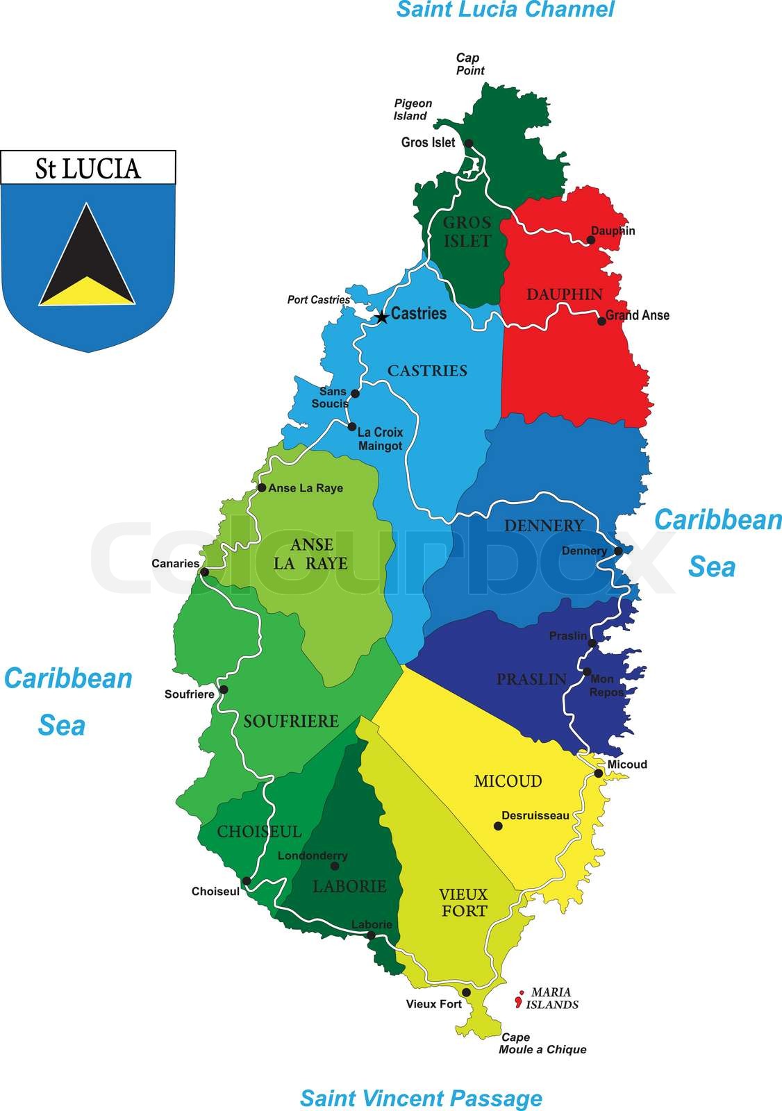 Caribbean island of Saint Lucia map | Stock vector | Colourbox