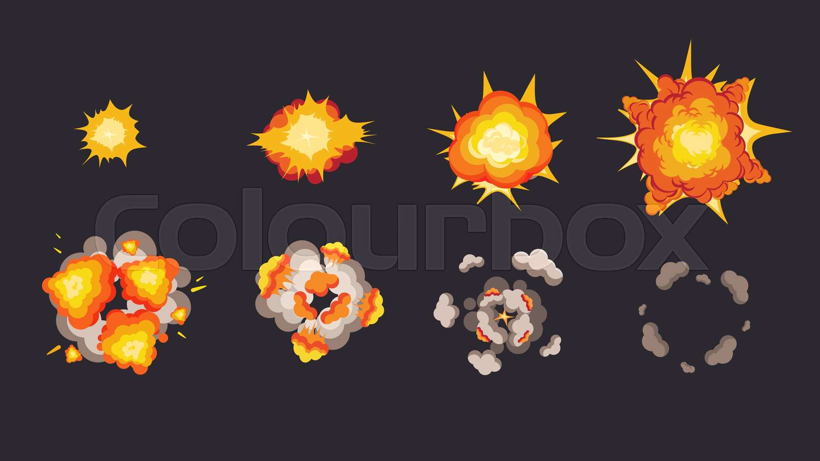 Explosion animation in storyboard. Energy detonating explosives with ...