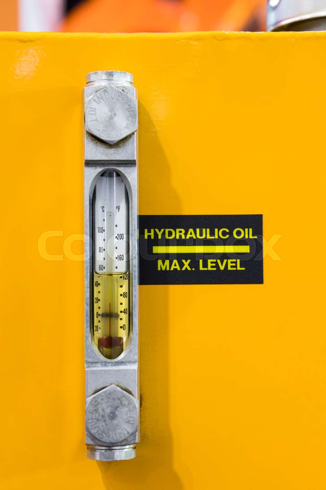Oil sight glass level monitor for hydraulic oil and thermometer | Stock ...