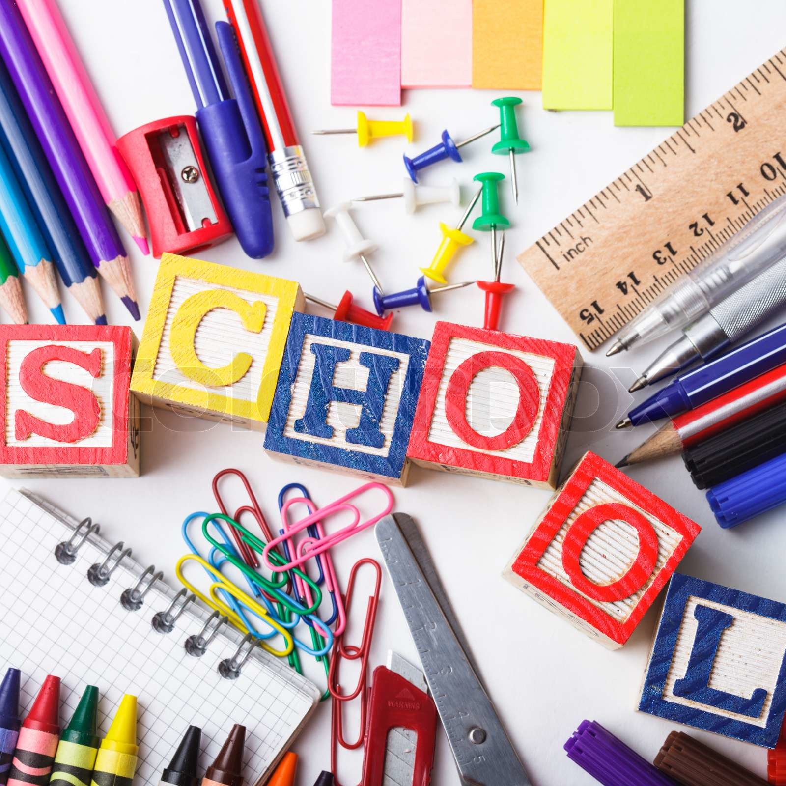 Primary school stationery | Stock image | Colourbox