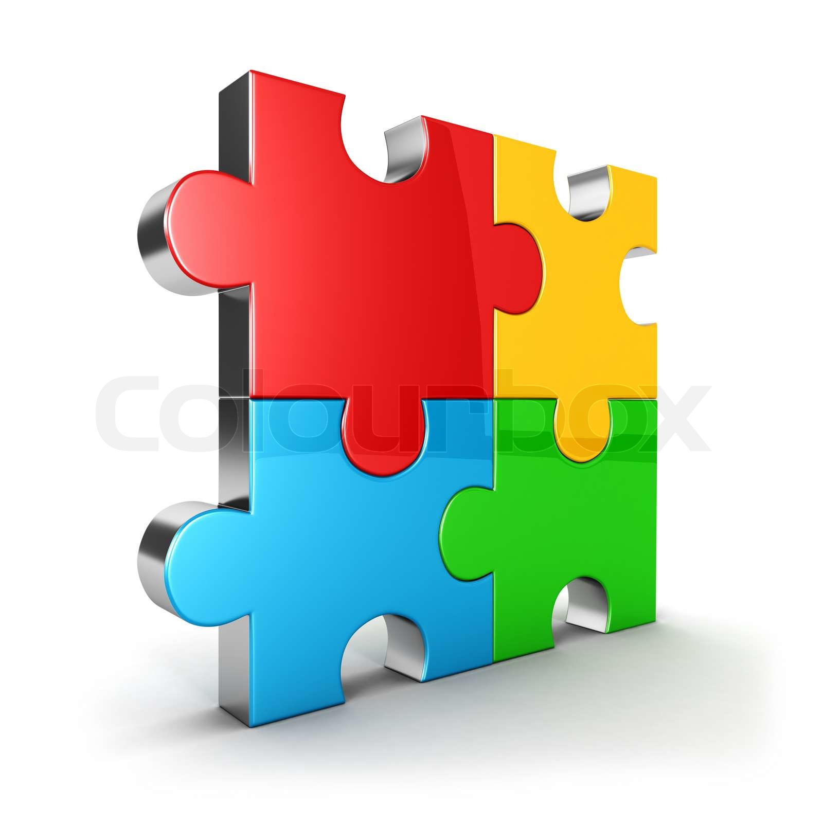 3D Puzzle-Symbol, vier Farbe Puzzleteil, isoliert Background, 3d Bild ...