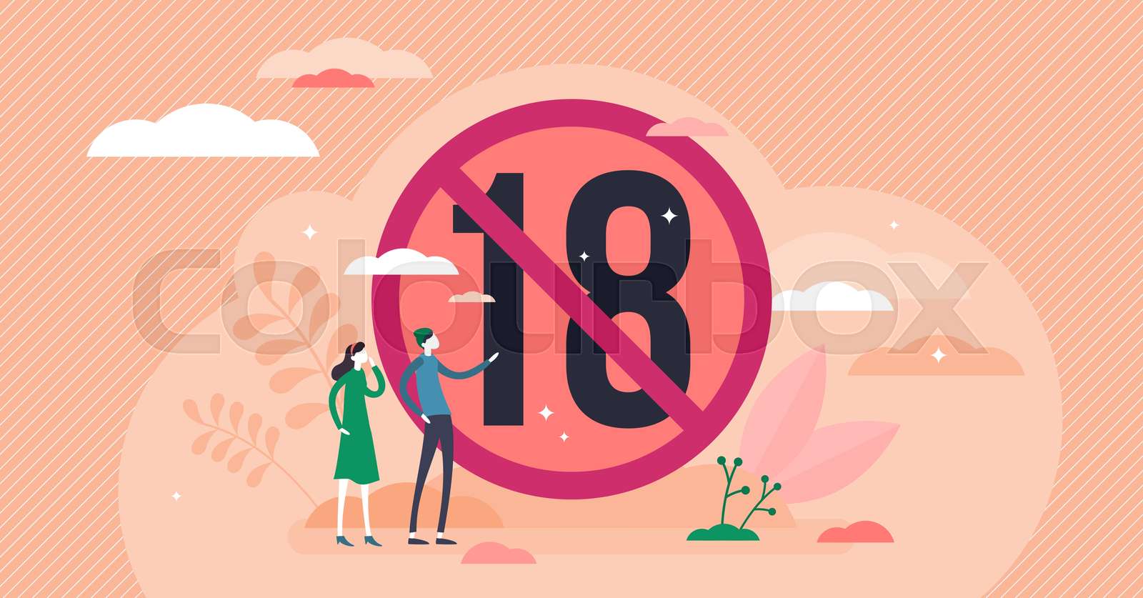 Under 18 vector illustration. Age restriction flat tiny persons concept ...