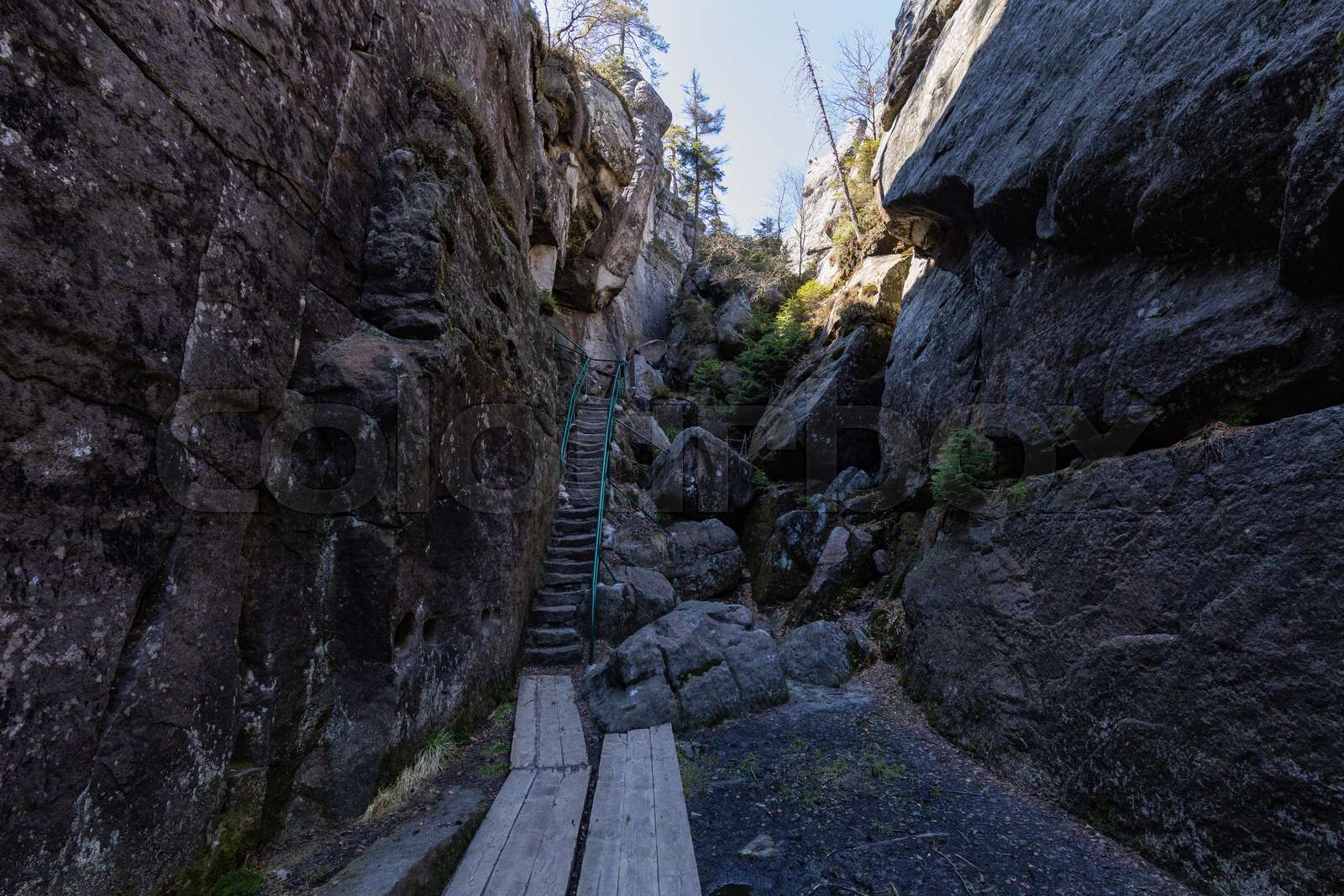 Stolowe Mountains National Park. Path in Rock Labyrinth hiking trail ...