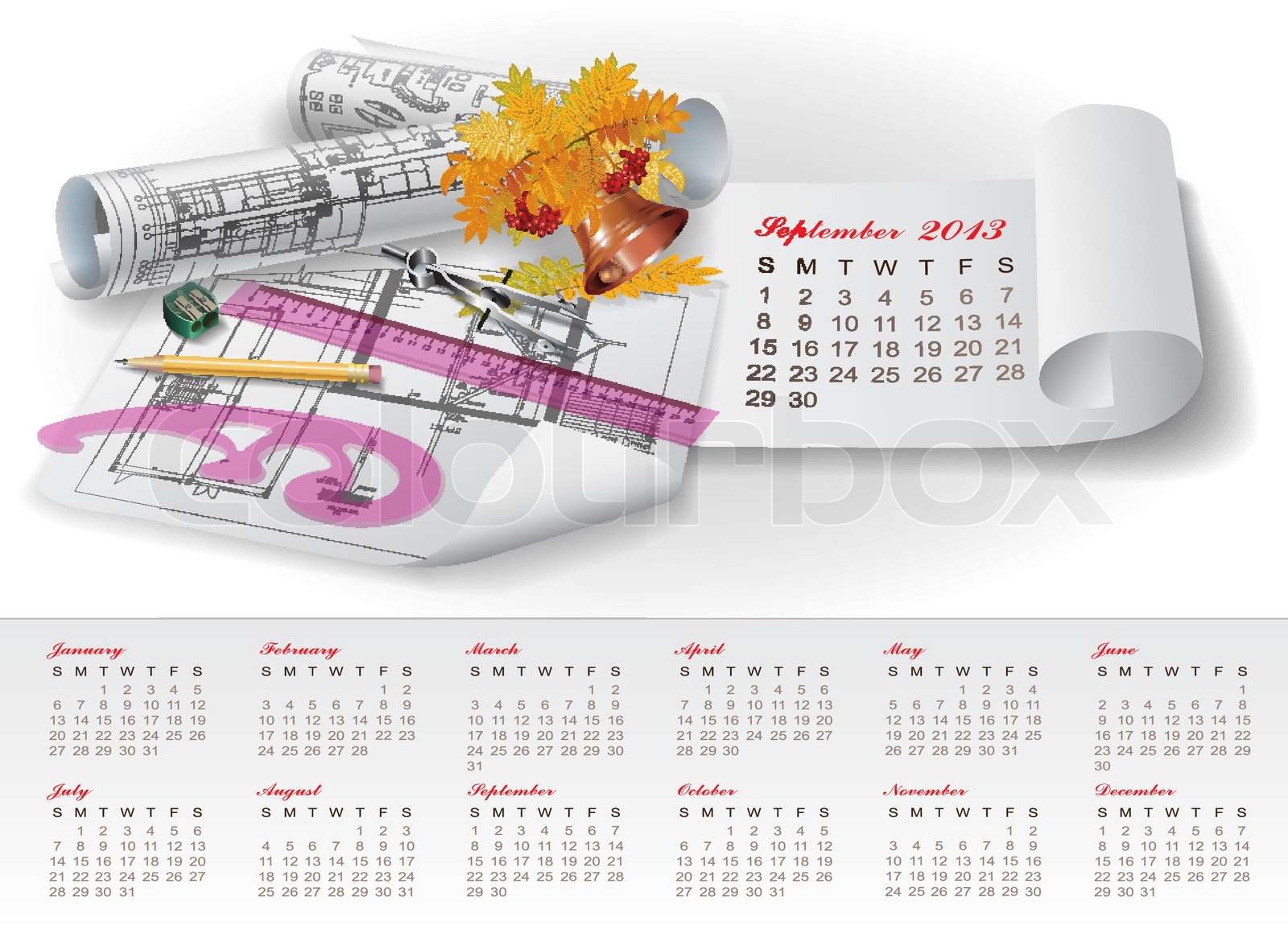 Calendar for 2013 with architectural design elements | Stock vector ...
