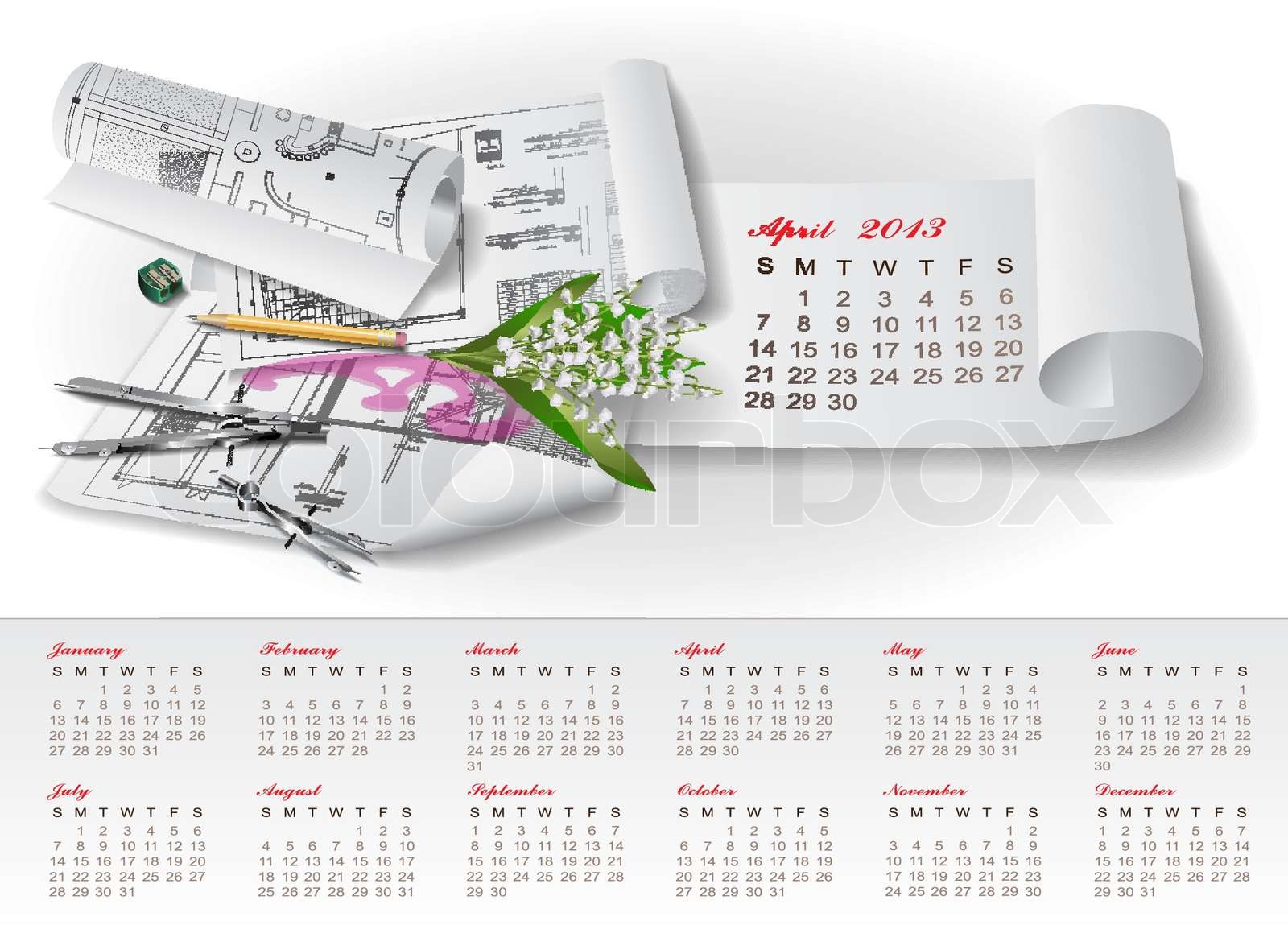 Calendar for 2013 with architectural design elements | Stock vector ...