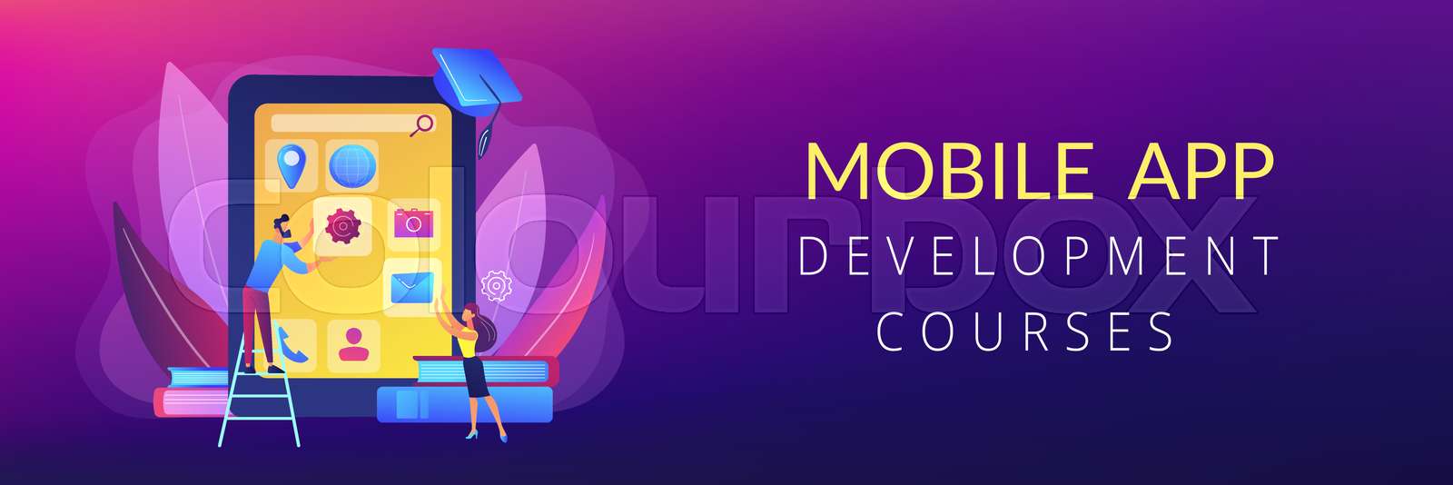 Mobile app development courses concept banner header | Stock vector ...