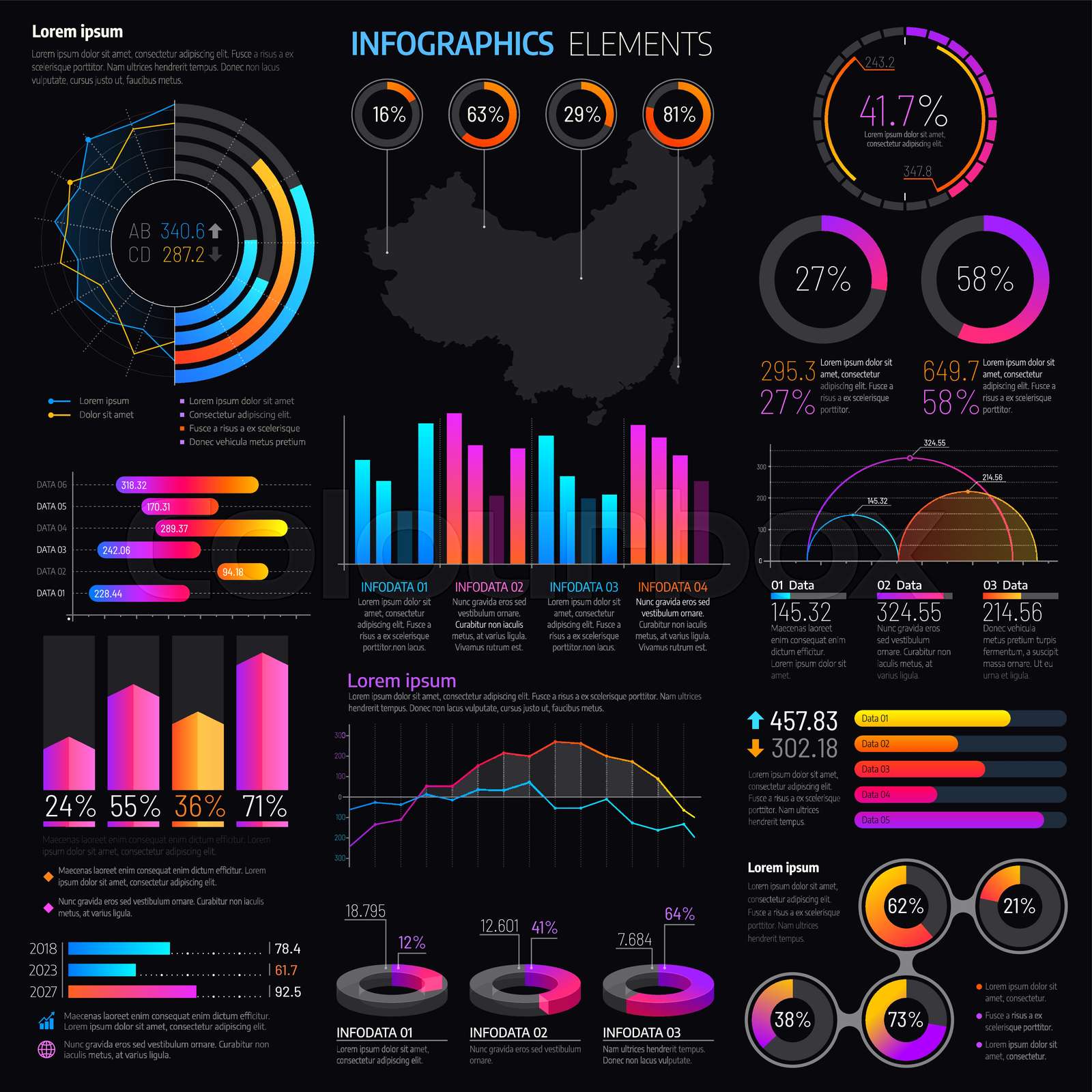 Infographics elements with graphs and charts | Stock vector | Colourbox