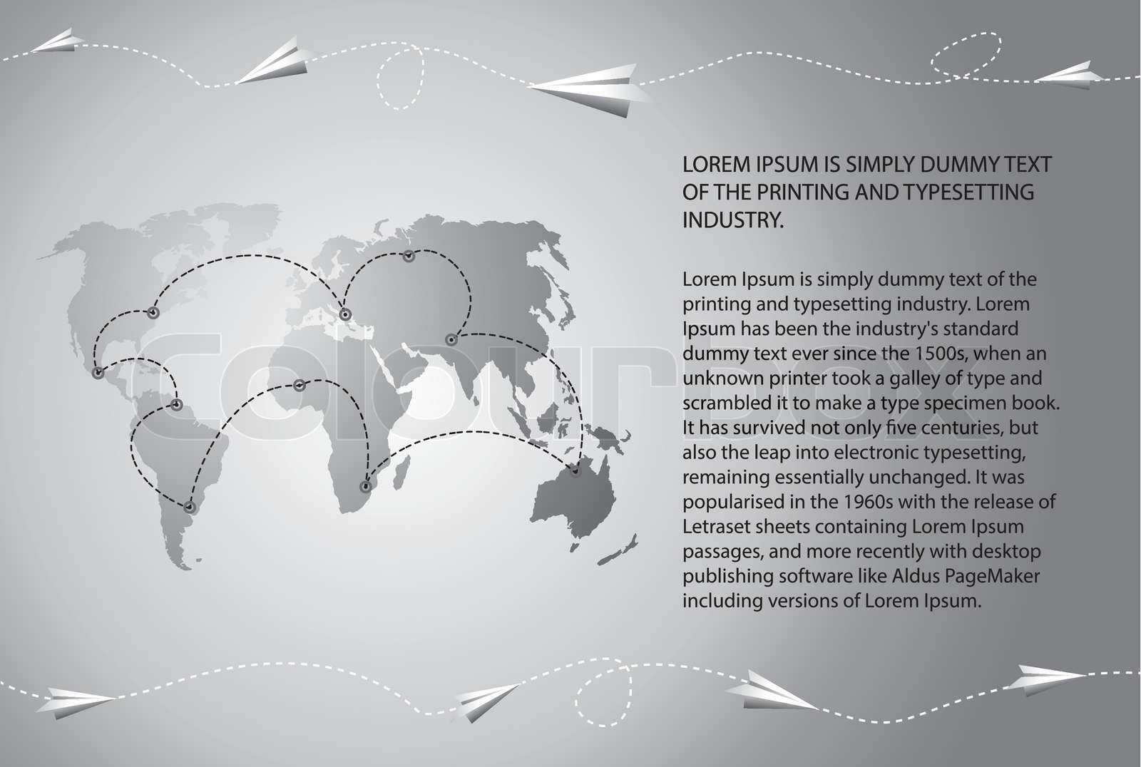 Paper airplanes fly over the world map | Stock vector | Colourbox