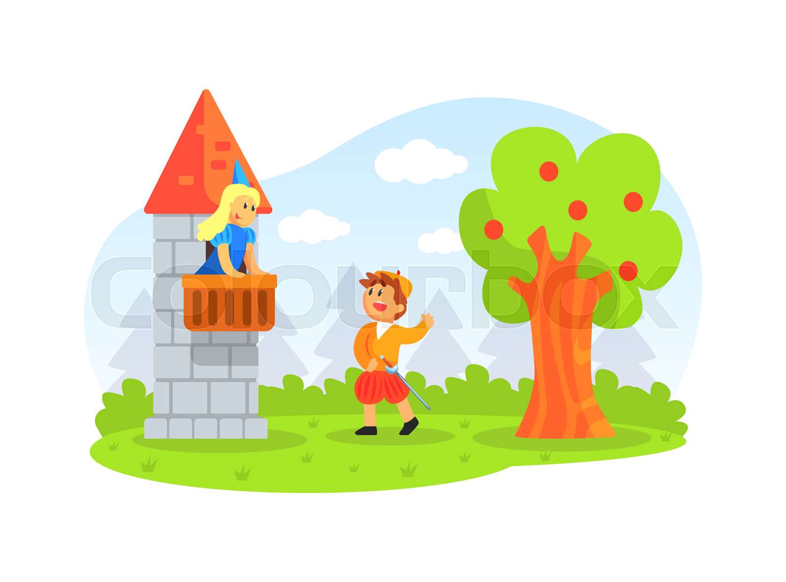 Children Actors Performing Fairy Tale Show with Castle Scenery, Prince ...