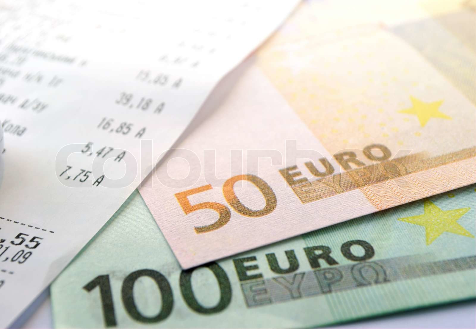 receipts, and euro banknotes | Stock image | Colourbox