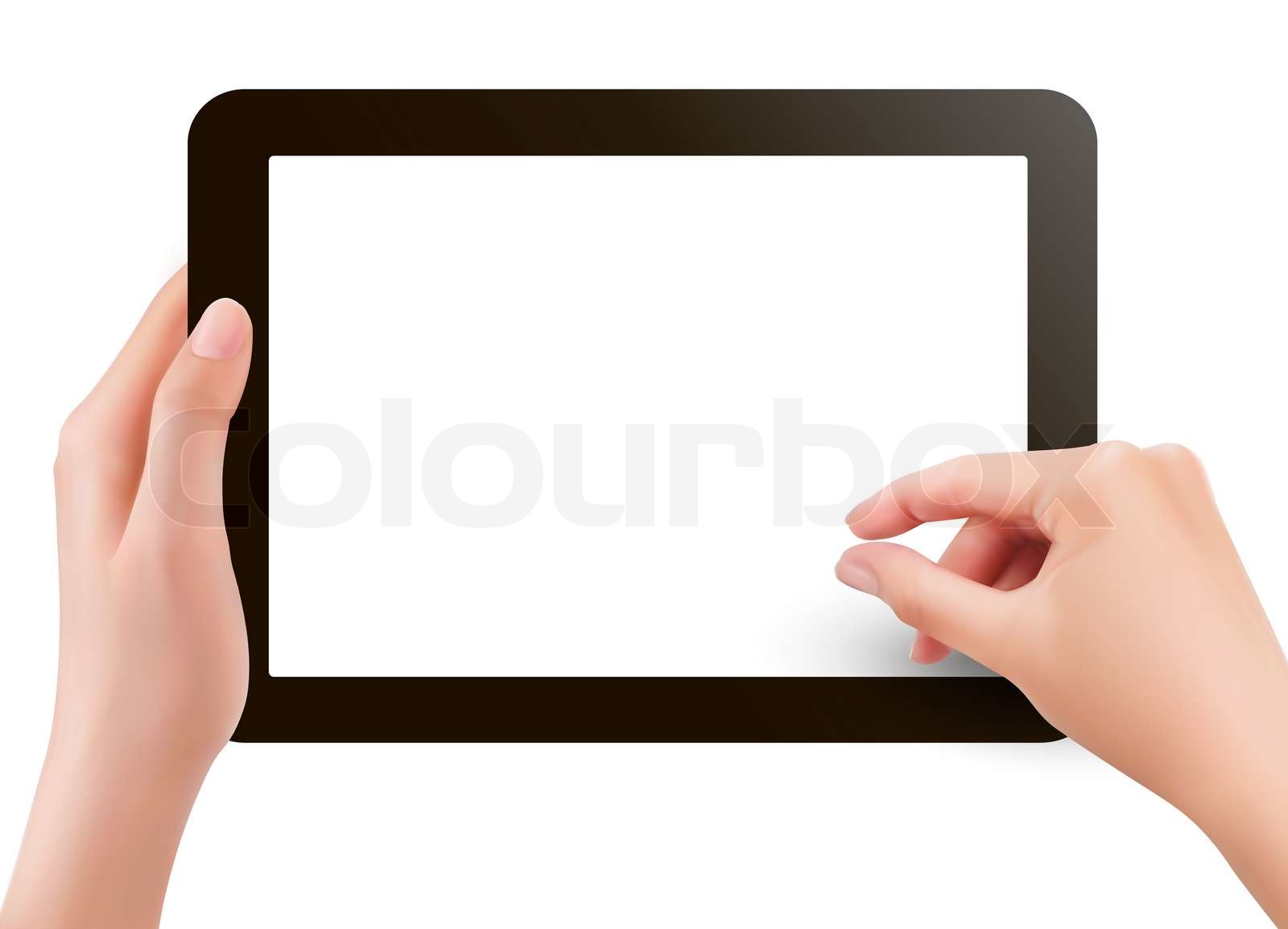 Fingers pinching to zoom tablet s screen | Stock image | Colourbox