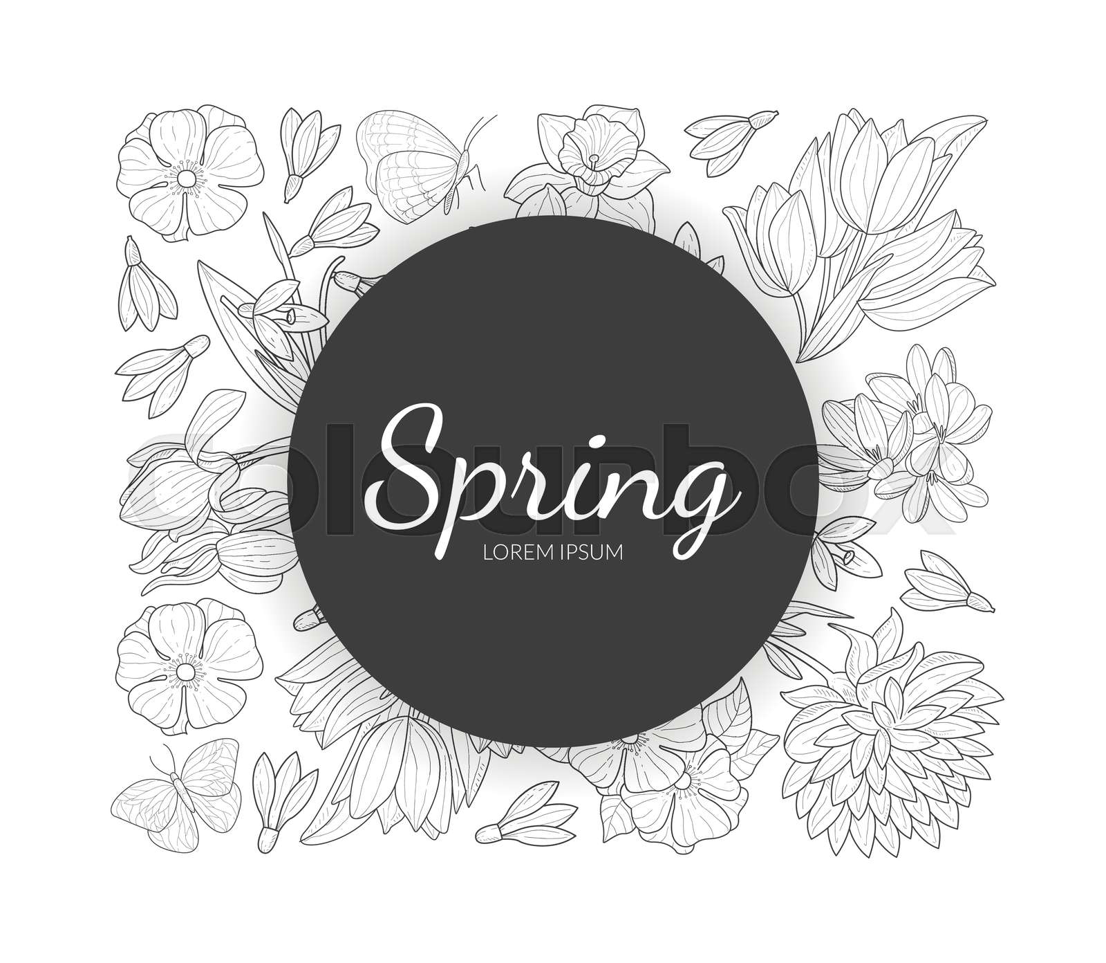 Spring Banner Template with Wild Flowers and Leaves Pattern Hand Drawn Vector Illustration ...