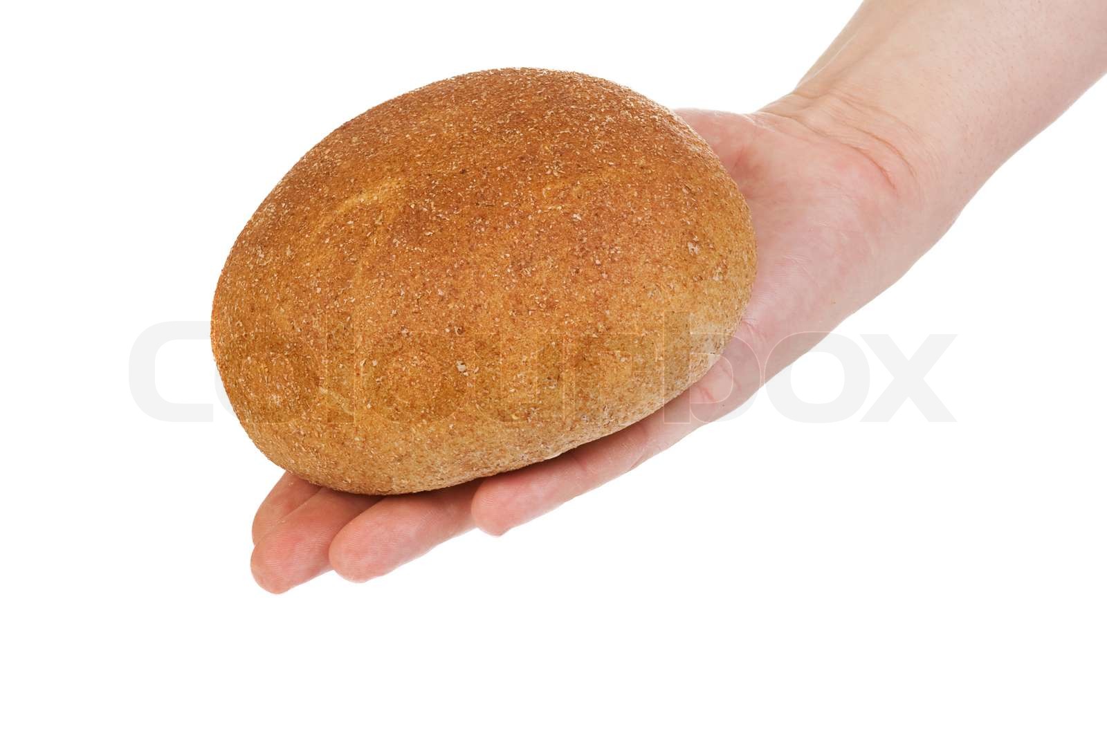 hand and bread on white | Stock image | Colourbox