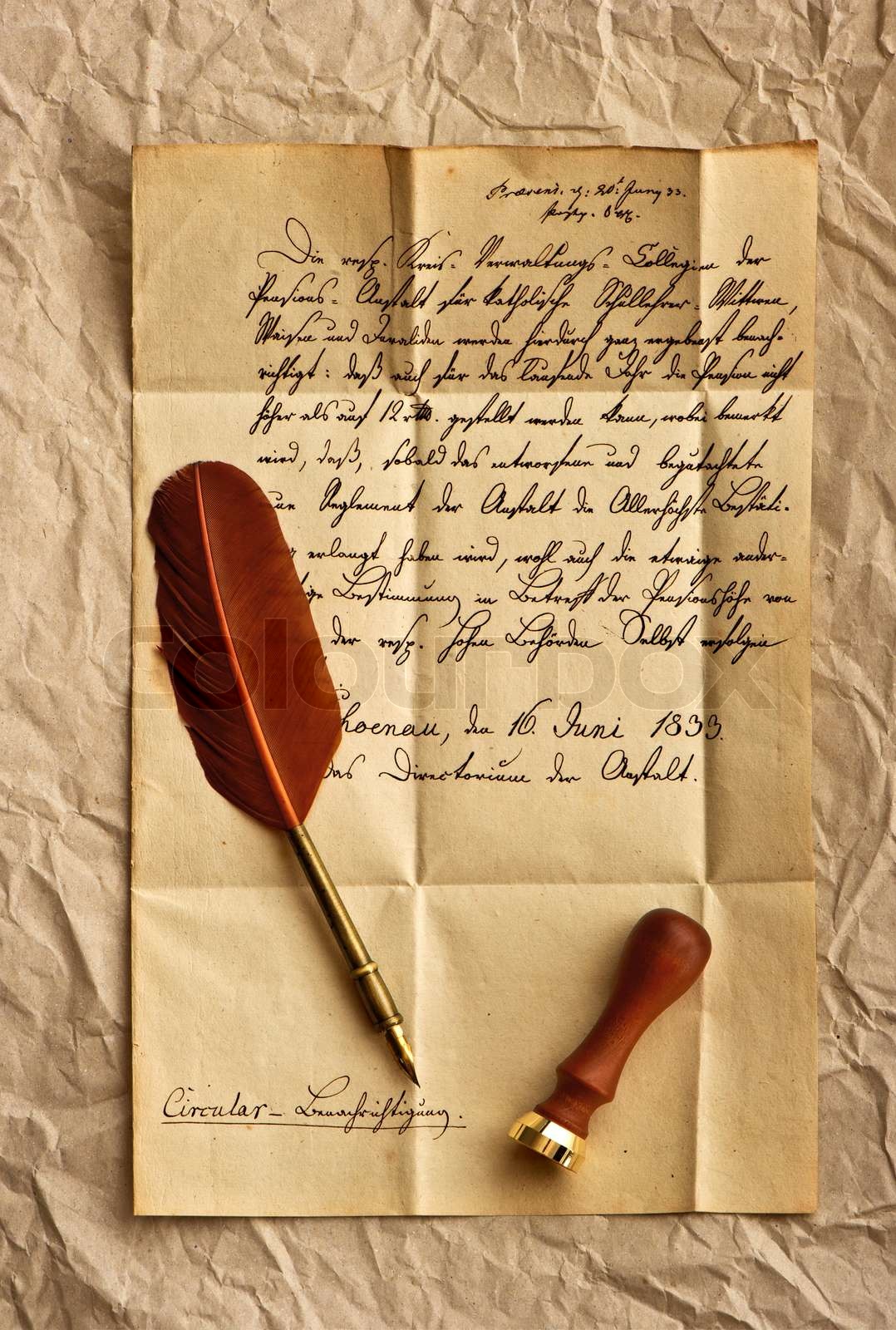 old letter with vintage feather quill | Stock image | Colourbox
