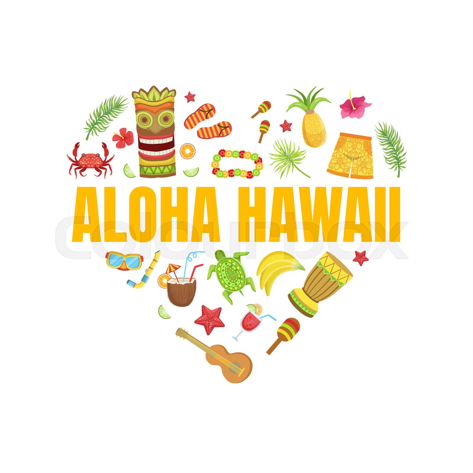 Aloha Hawaii Travel Banner Template with Travelling Sights and Symbols ...