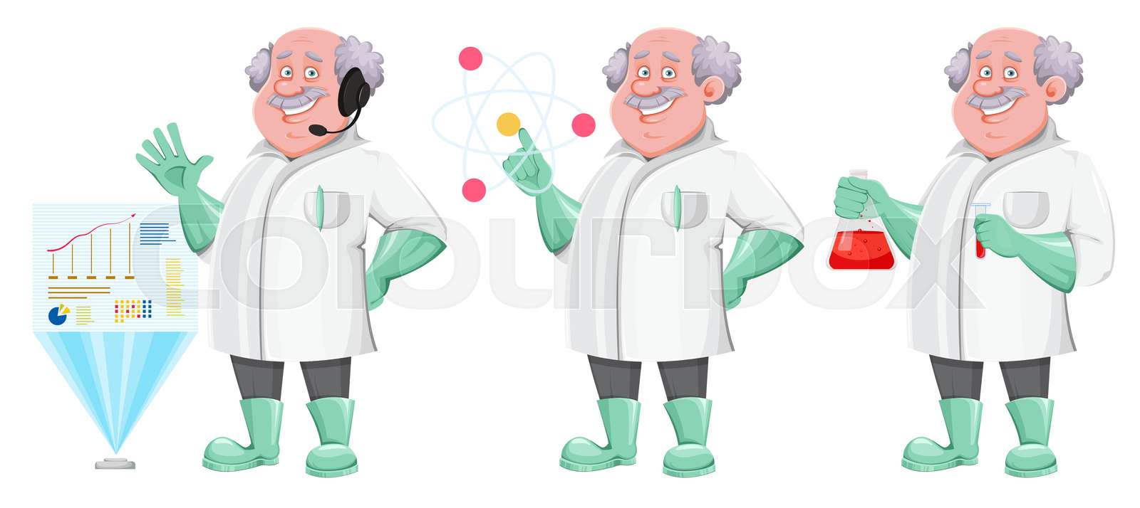Professor cartoon character, set of three poses | Stock vector | Colourbox