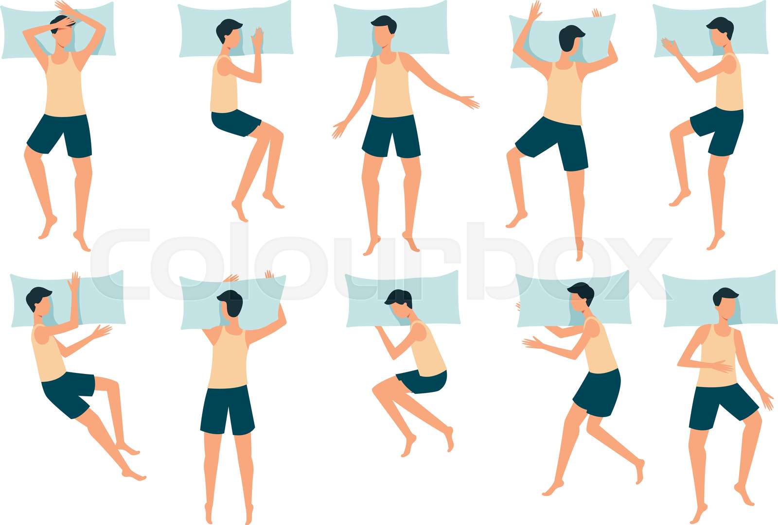 Caucasian brunet man sleeping on a pillow, sleep position and poses for ...