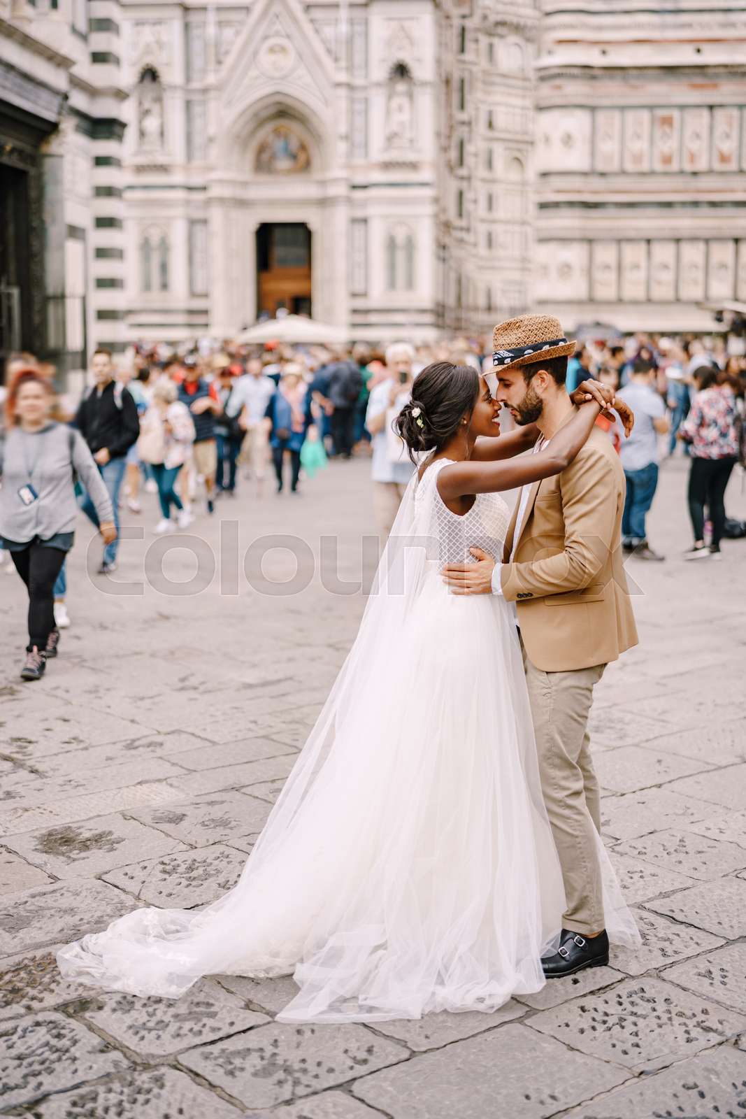 Interracial wedding couple. Wedding in Florence, Italy. African ...