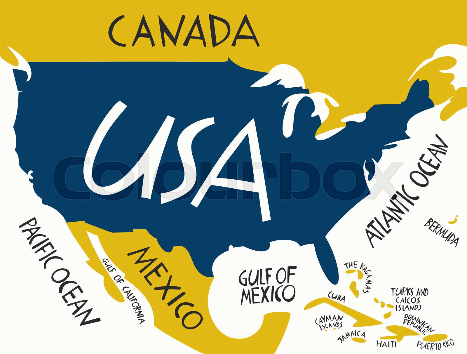 Vector hand drawn stylized map of The United States of America. Travel ...