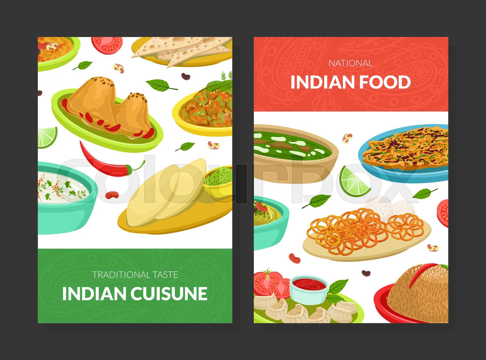 Indian Food Card Templates Set, National Cuisine Dishes, Takeaway Meal ...