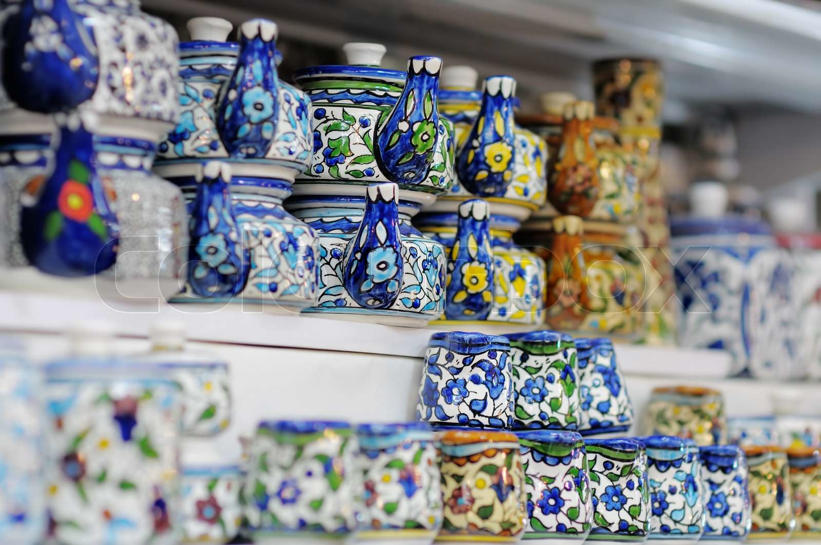 Shop stands with traditional Israeli souvenirs | Stock image | Colourbox