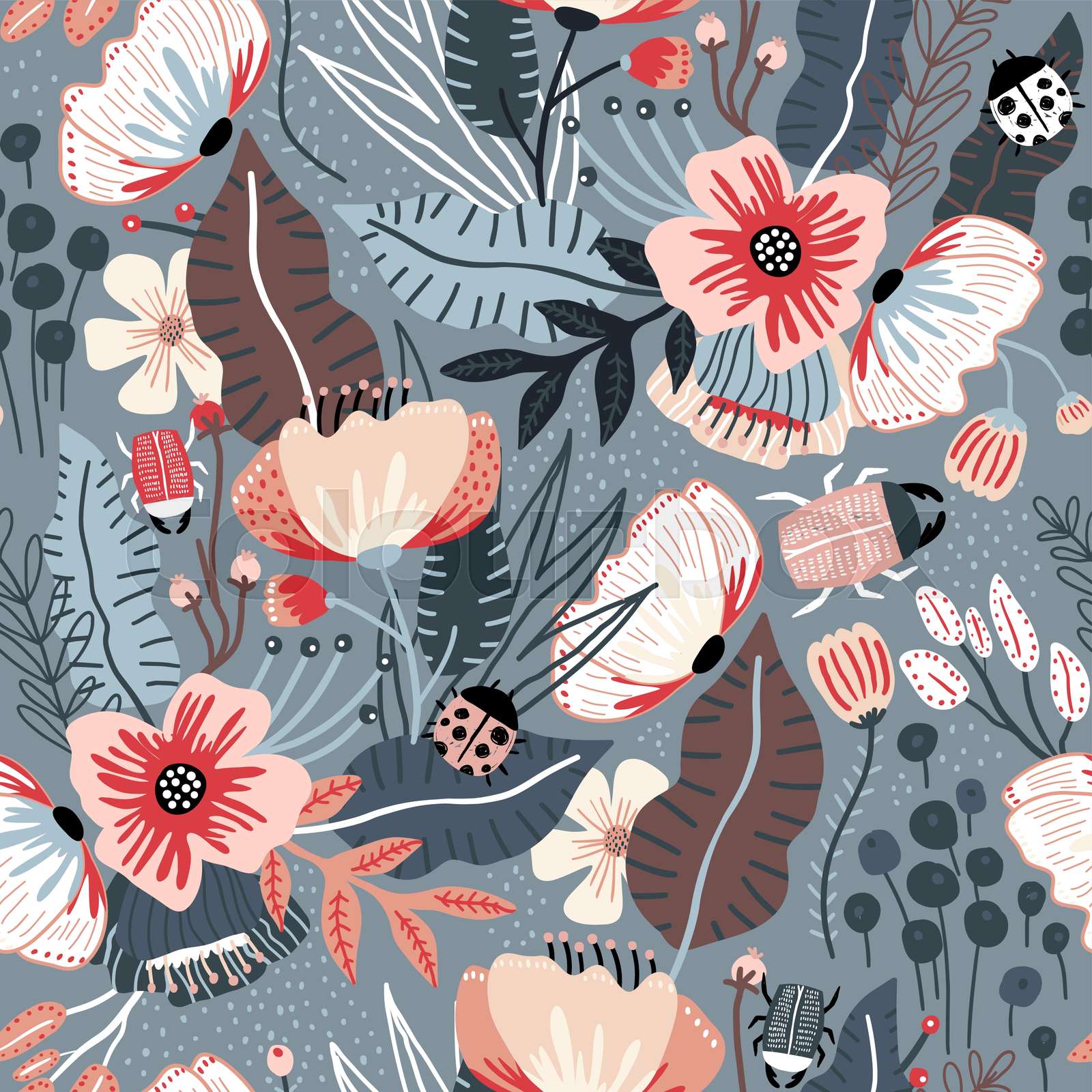 Seamless floral pattern. Blooming flower texture with different type of ...
