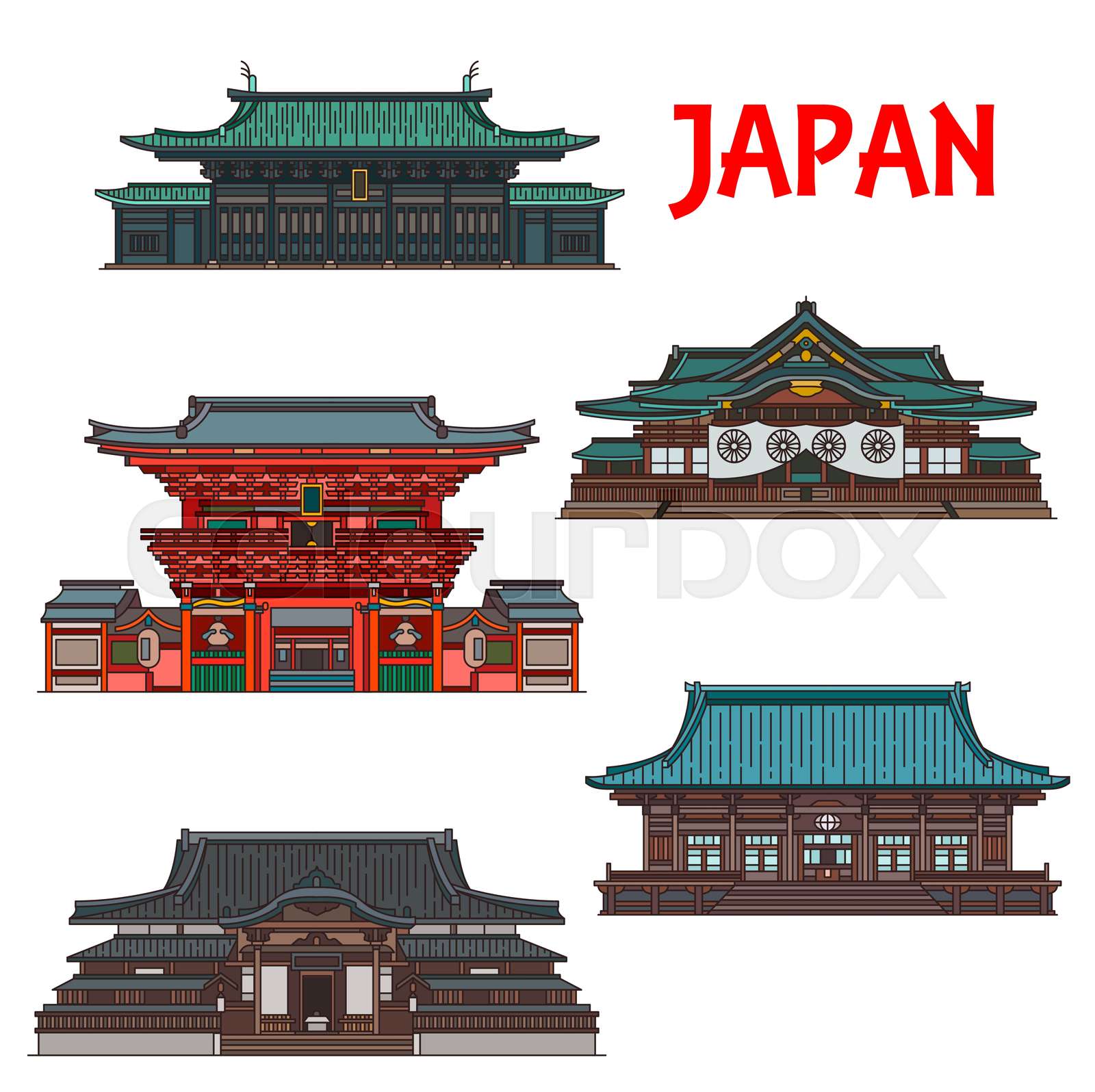 Japanese travel landmarks of Tokyo buildings | Stock vector | Colourbox