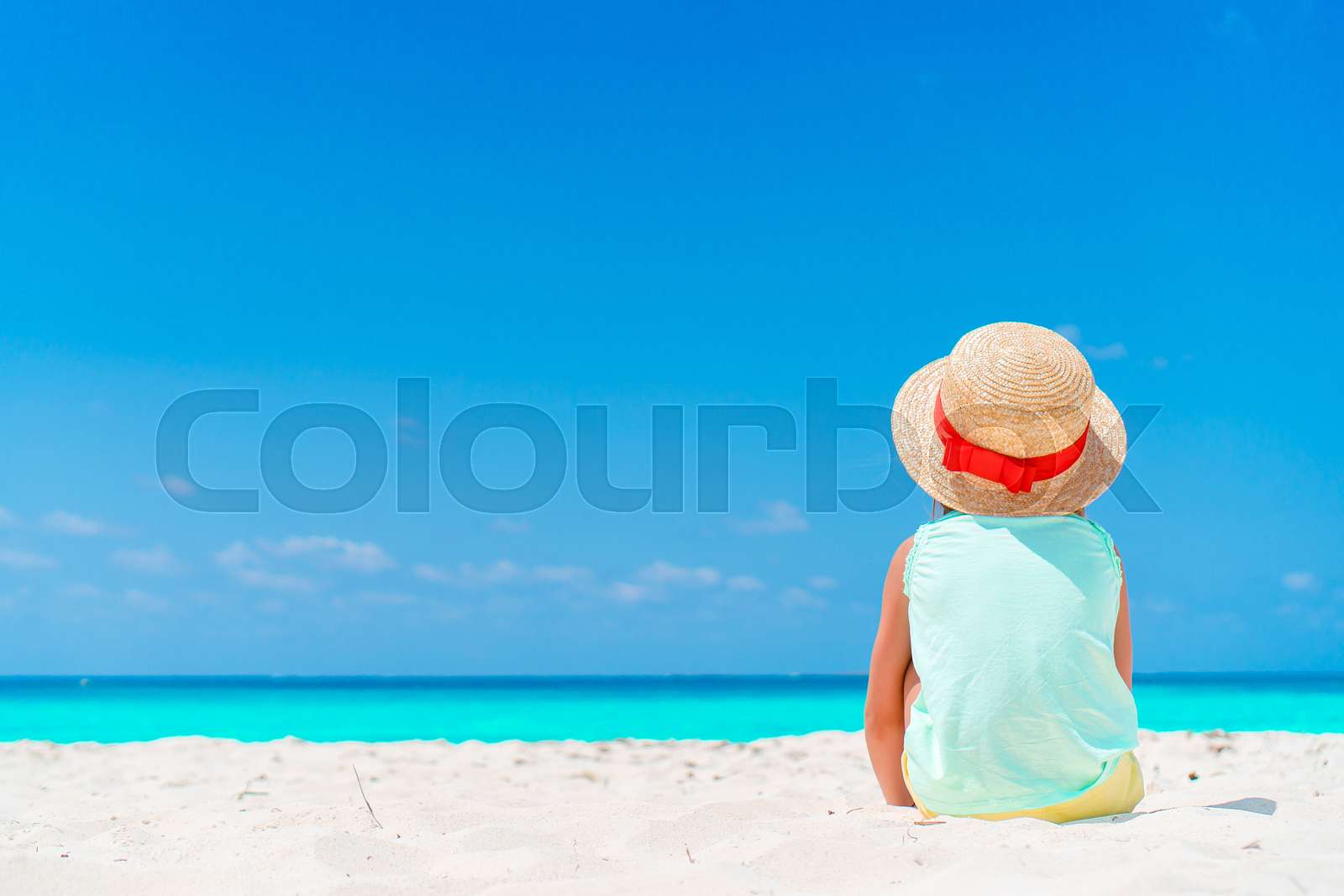 Adorable little girl have fun at tropical beach during vacation | Stock ...