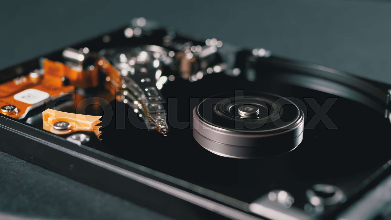 Hard Disk Drive Inside. Structure of HDD, Spinning Platter. Move ...