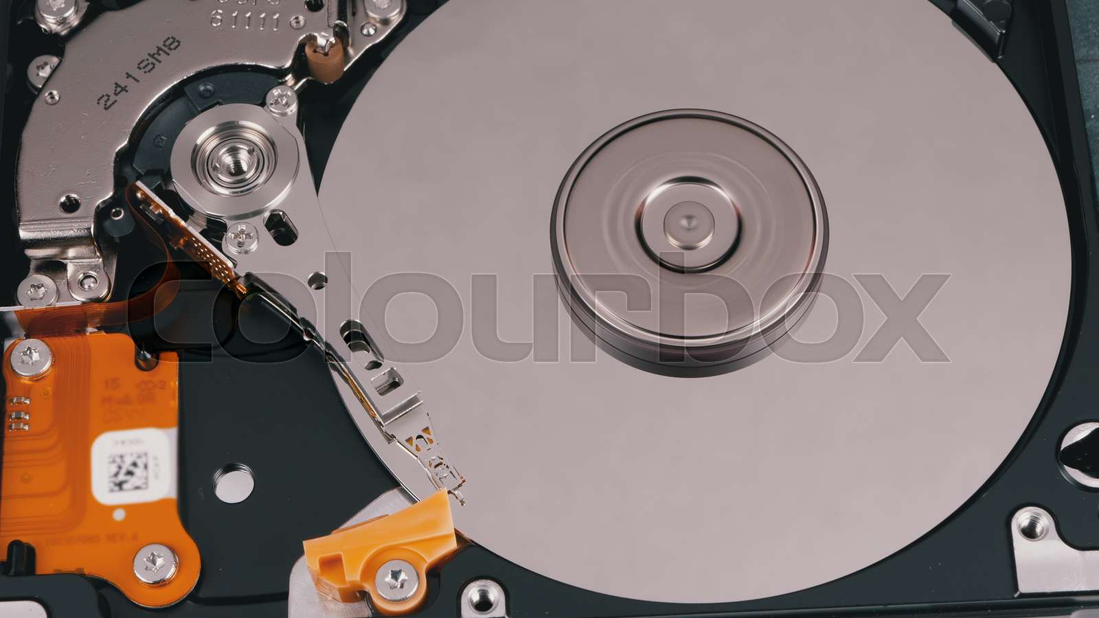 Hard Disk Drive Inside. Structure of HDD, Spinning Platter. Move ...