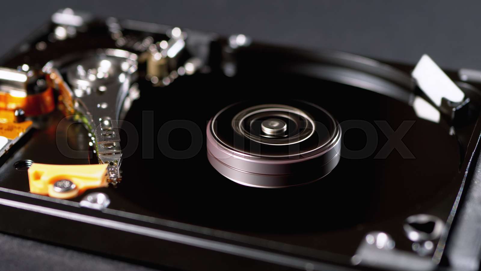 Hard Disk Drive Inside. Structure of HDD, Spinning Platter. Move ...