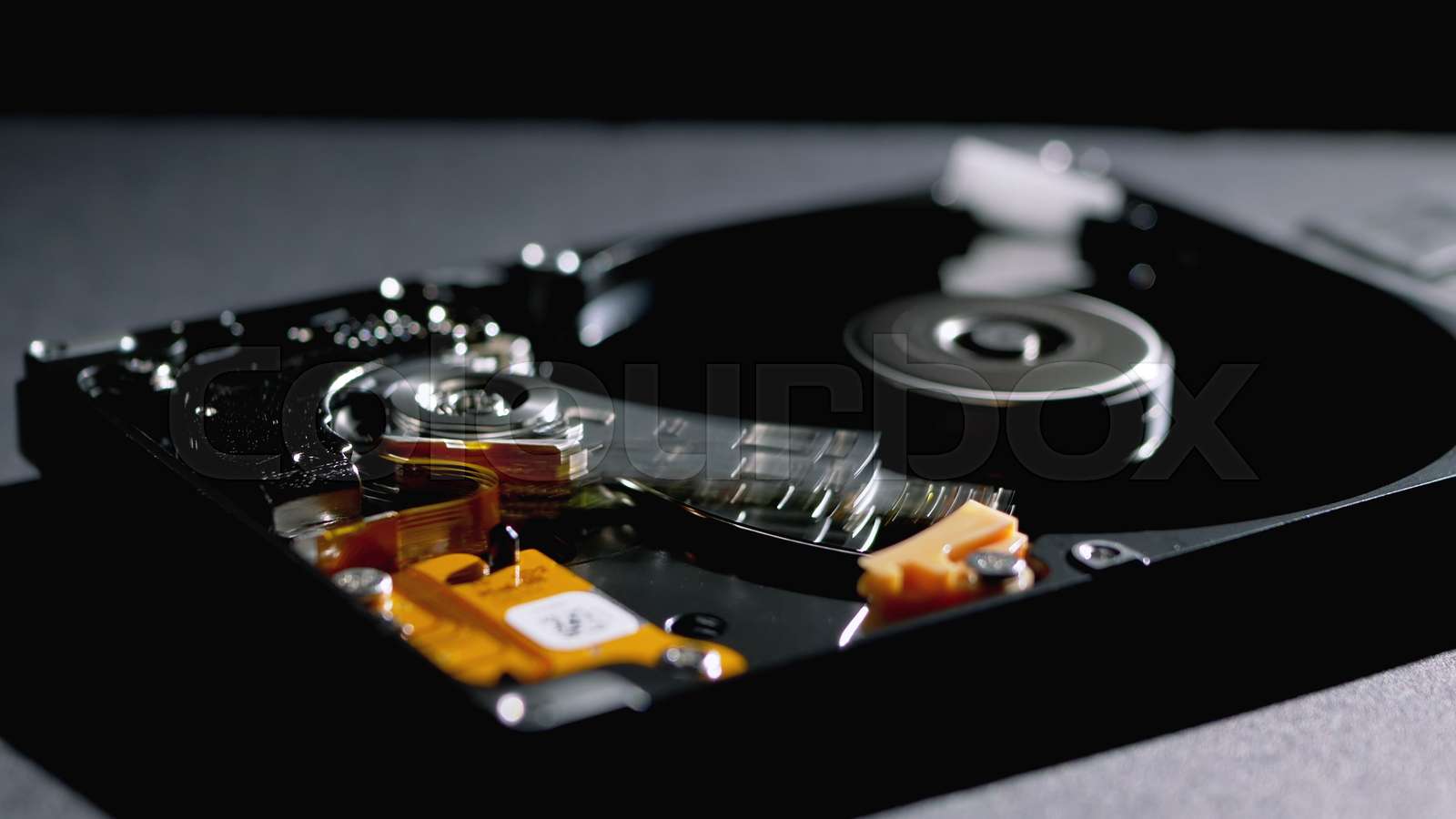Hard Disk Drive Inside. Structure of HDD, Spinning Platter. Move ...