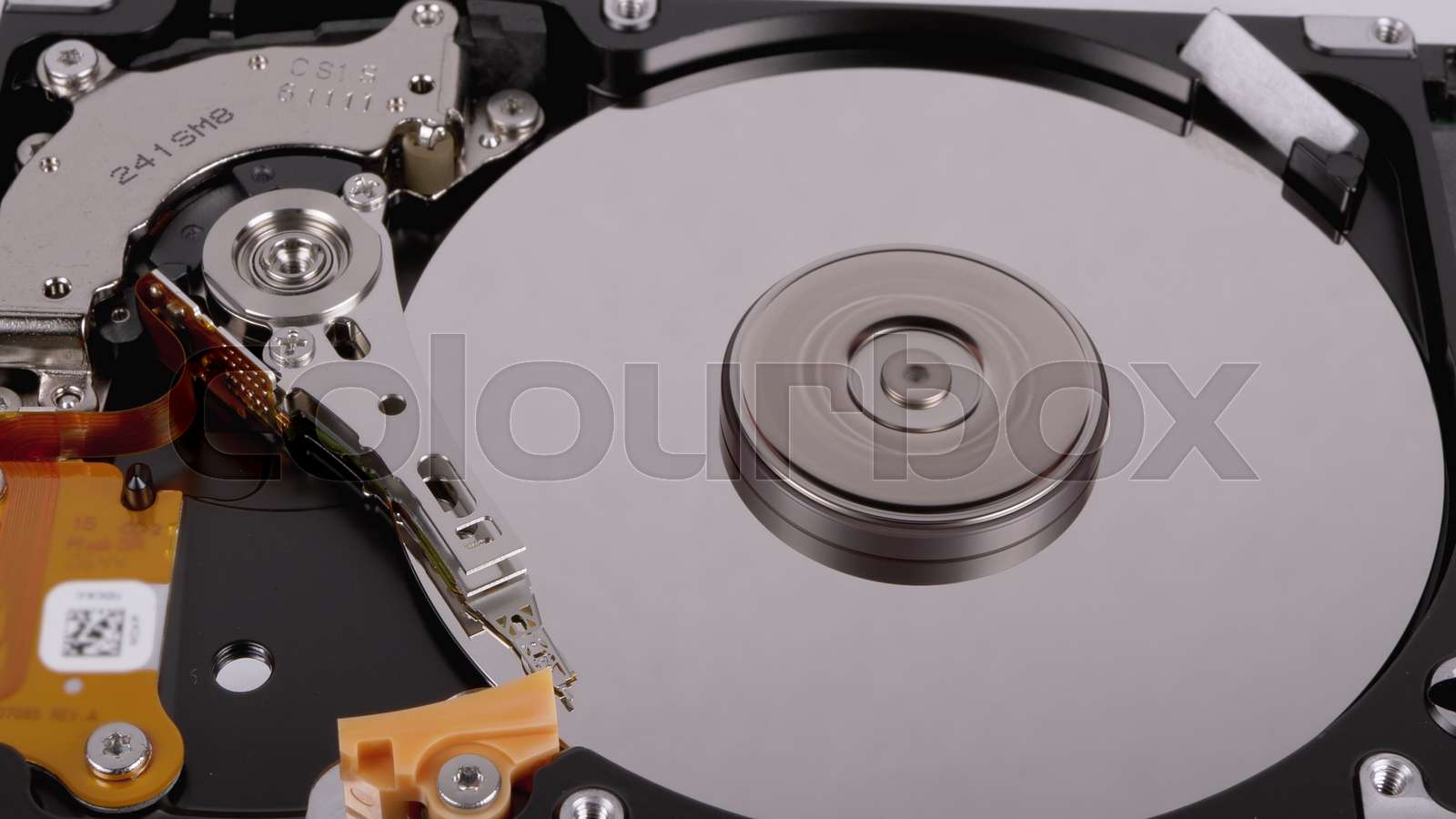 Hard Disk Drive Inside. Structure of HDD, Spinning Platter. Move ...