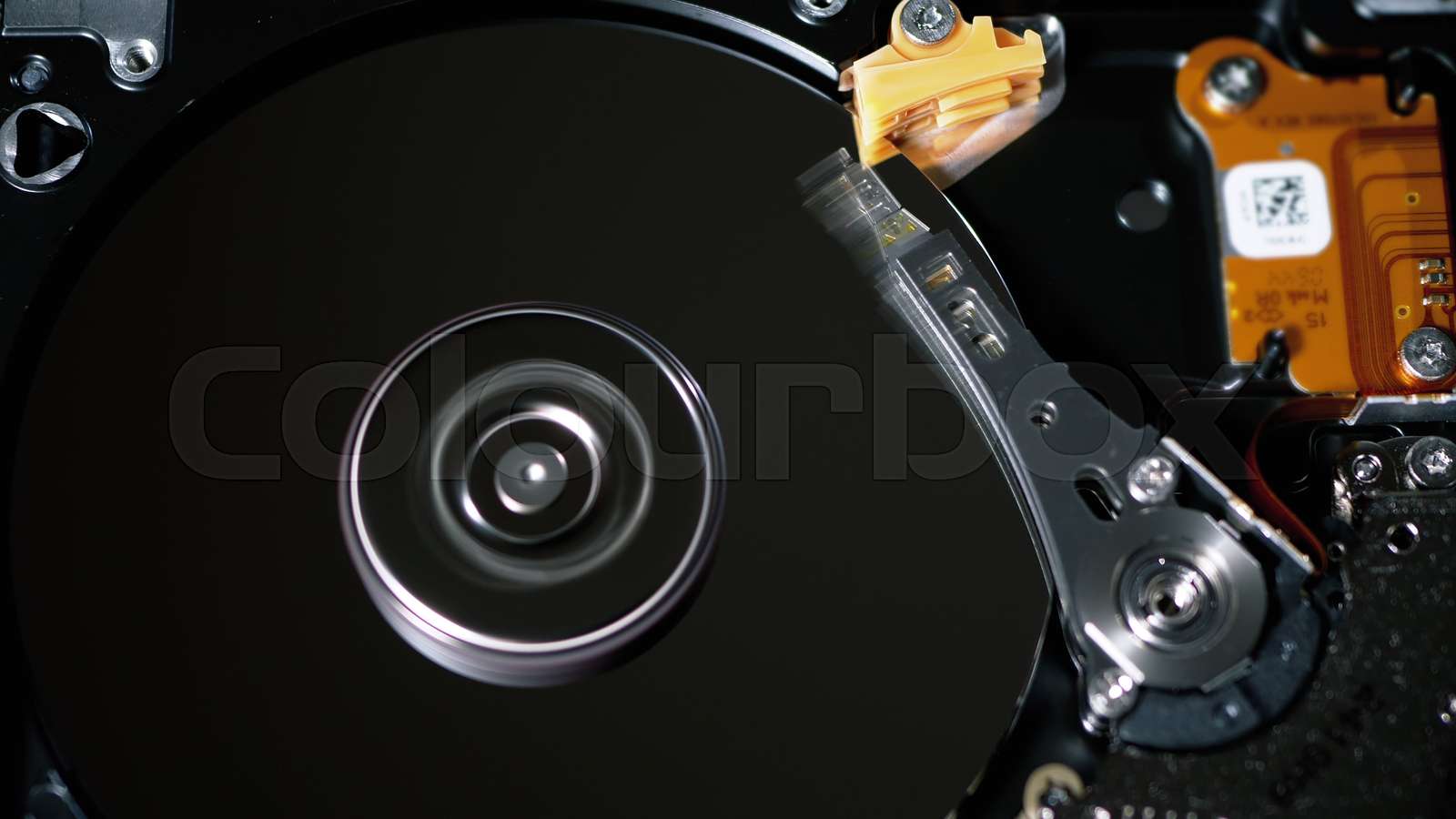 Hard Disk Drive Inside. Structure of HDD, Spinning Platter. Move ...