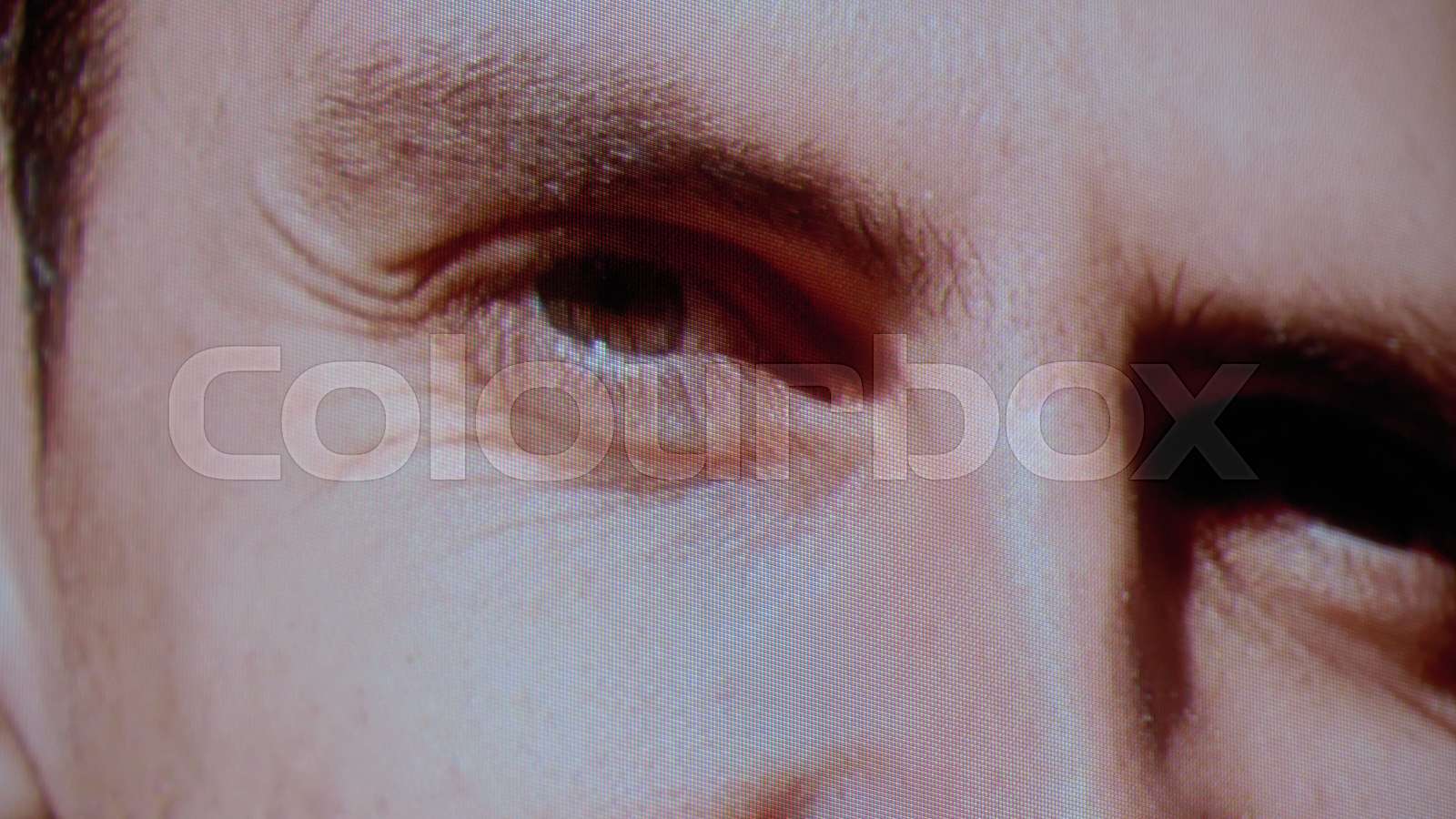 Human Face on TV Screen Pixels Fluctuates with Color. RGB monitor ...