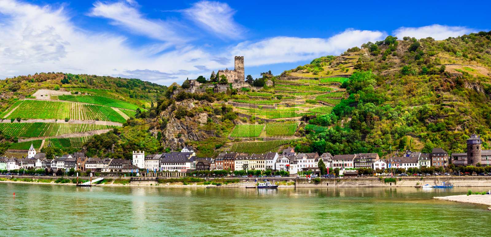 Rhine river cruises, Kaub town and medieval castle Gutenfels. Germany ...