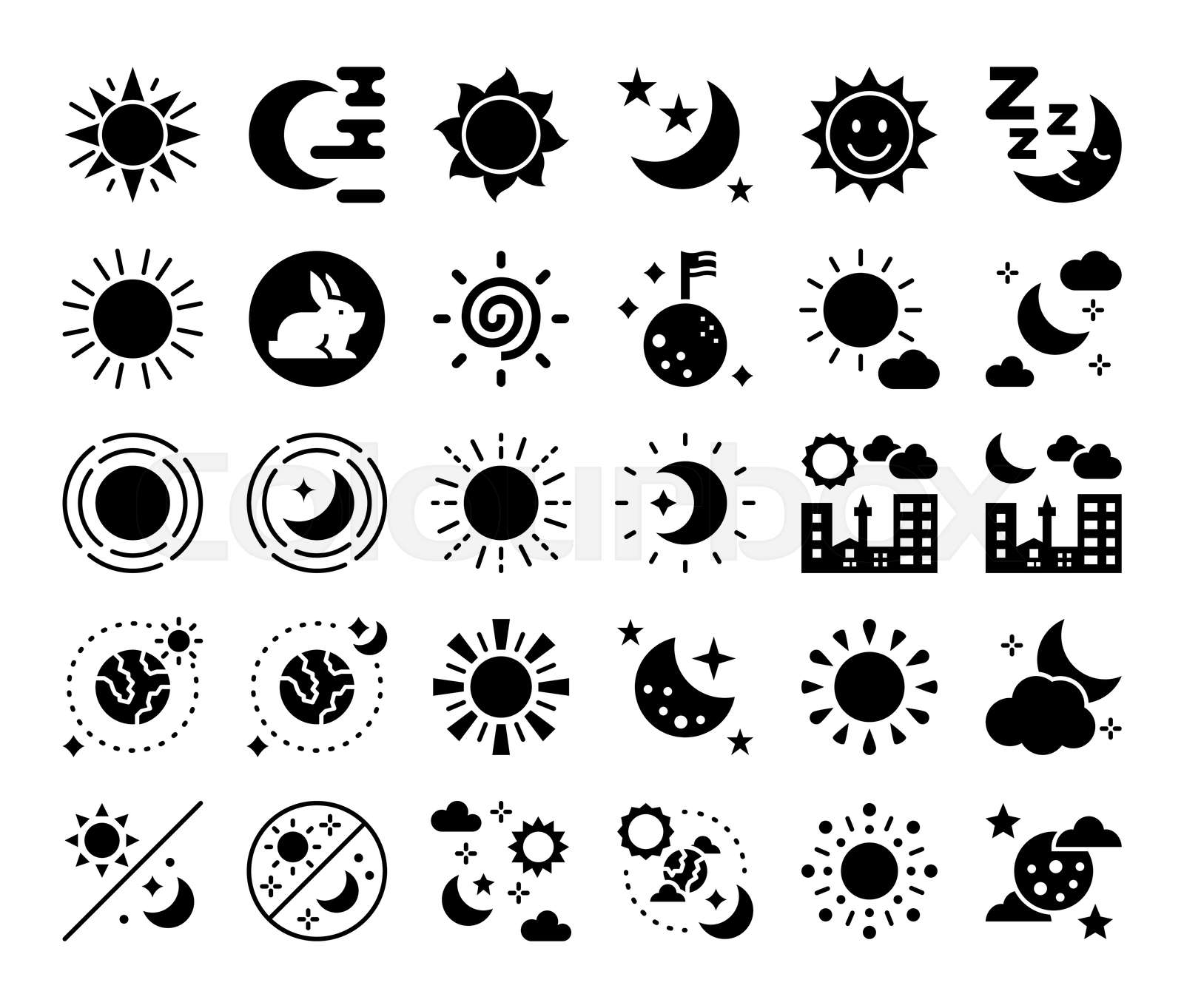 sun and moon glyph vector icons | Stock vector | Colourbox