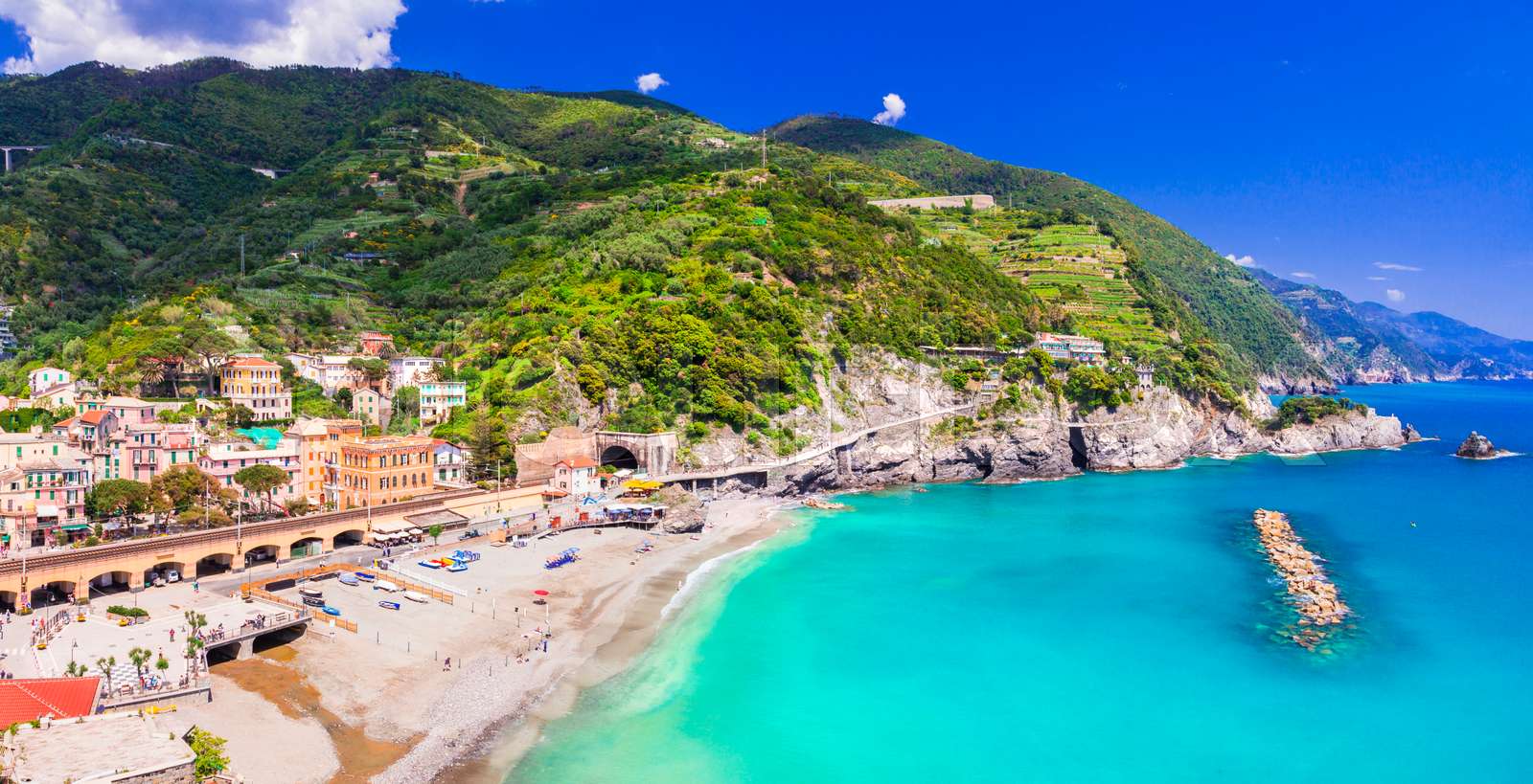 Monterosso al mare with great beaches, Cinque Terre national park in ...