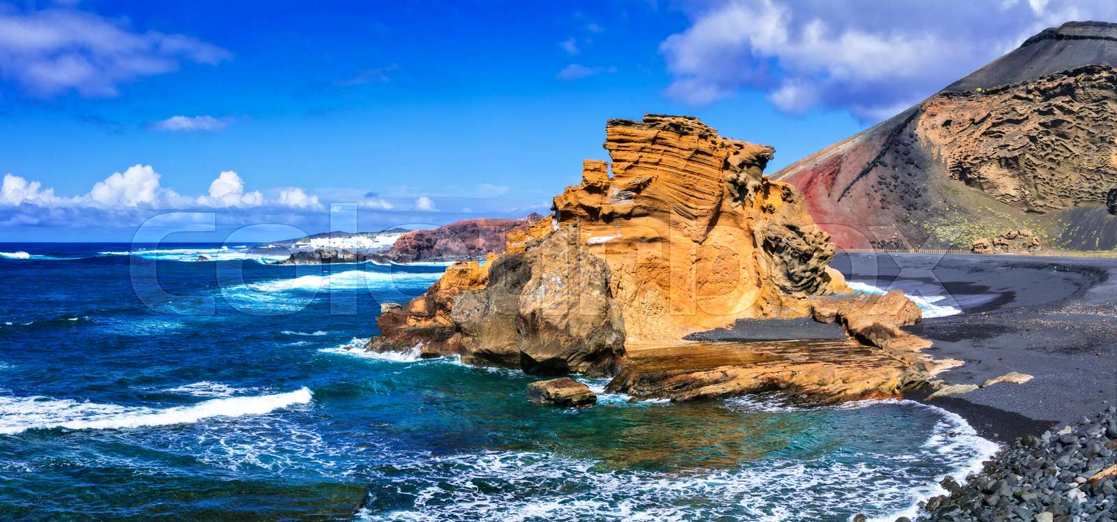 beautiful volcanic beaches of island Lanzarote. Canary islands | Stock ...