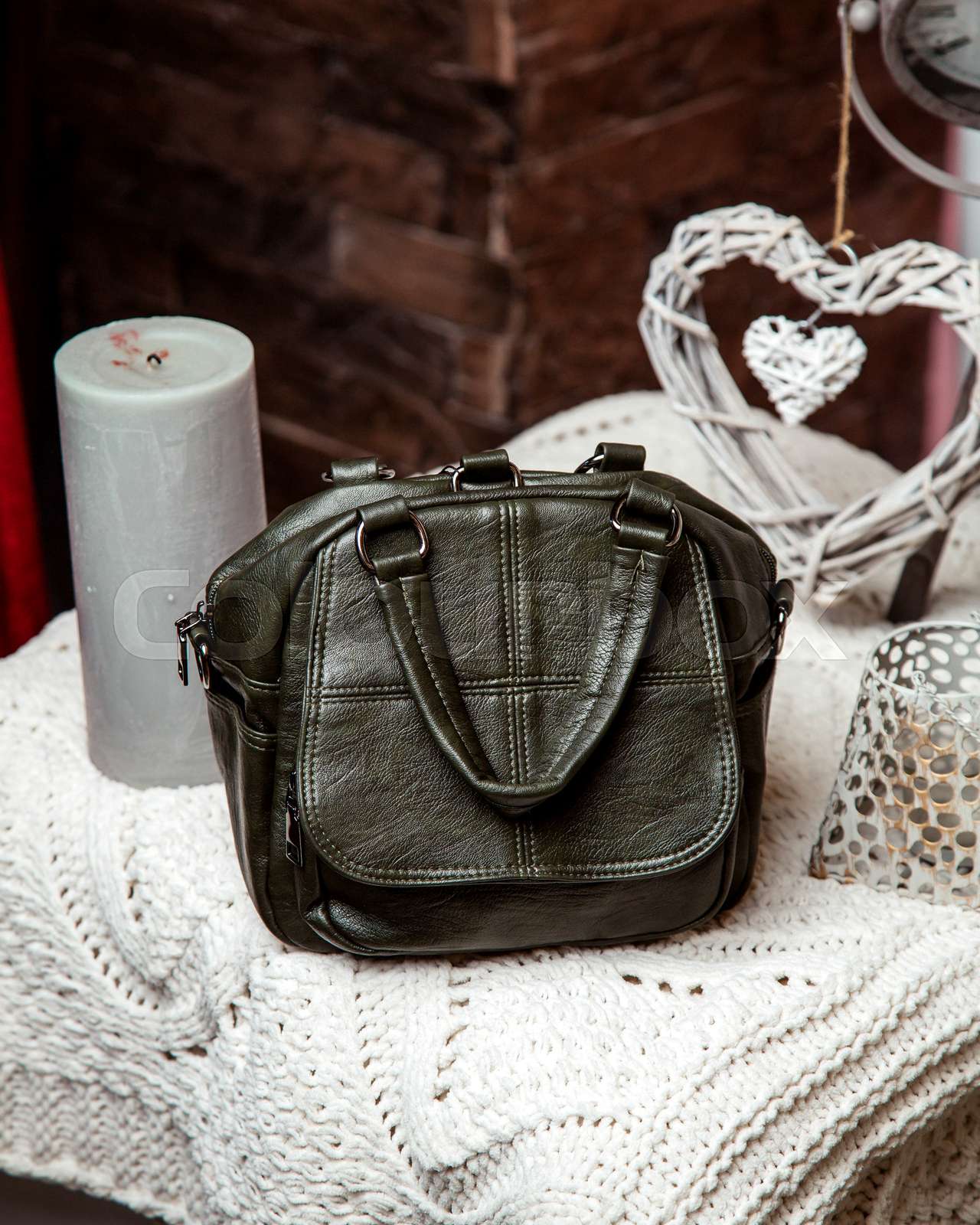 small leather black bag with short handles | Stock image | Colourbox