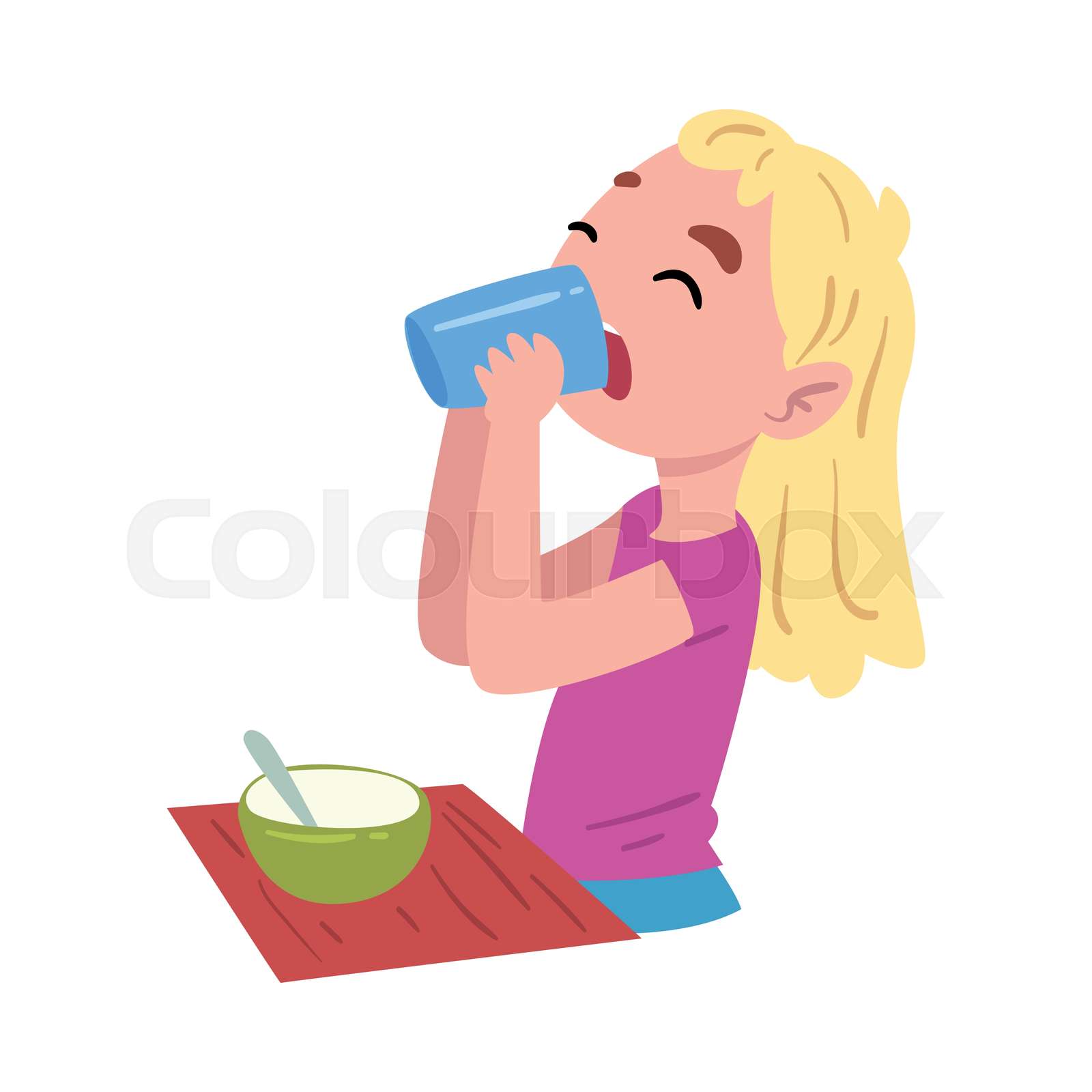 Girl Eating Breakfast at the Table, Cute Child Daily Routine Activity ...