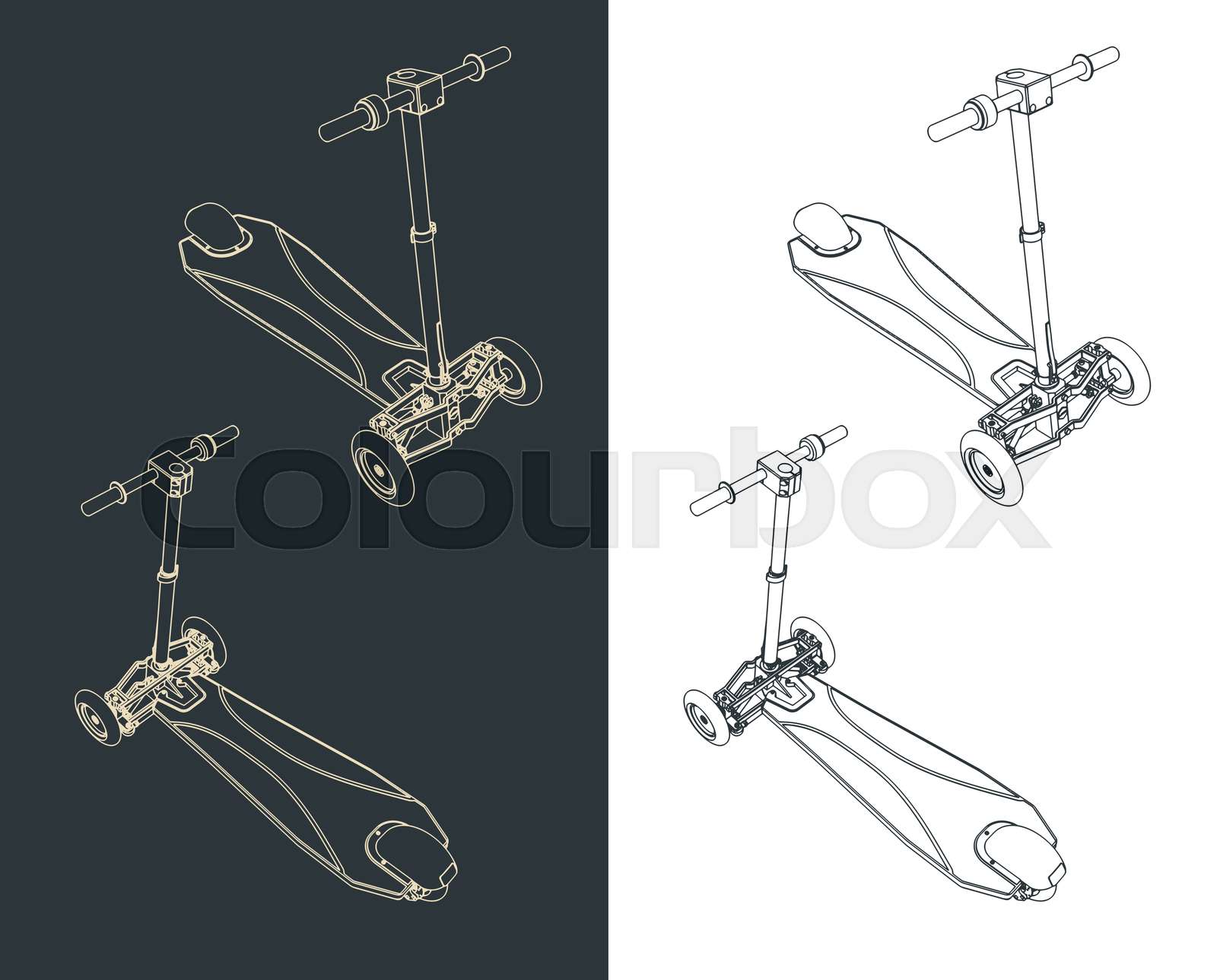 3 wheel electric scooter isometric drawings | Stock vector | Colourbox