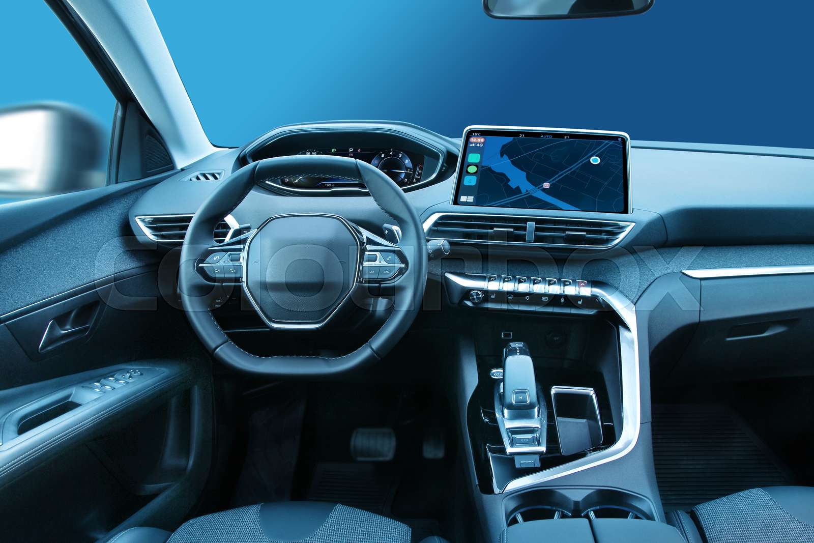 Modern family car cabin interior design with led displays | Stock image ...