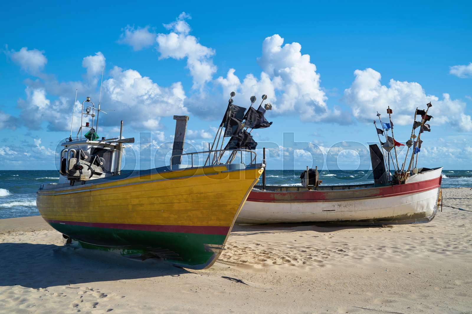 Fishing boats on the beach of the Baltic Sea near Rewal | Stock image ...