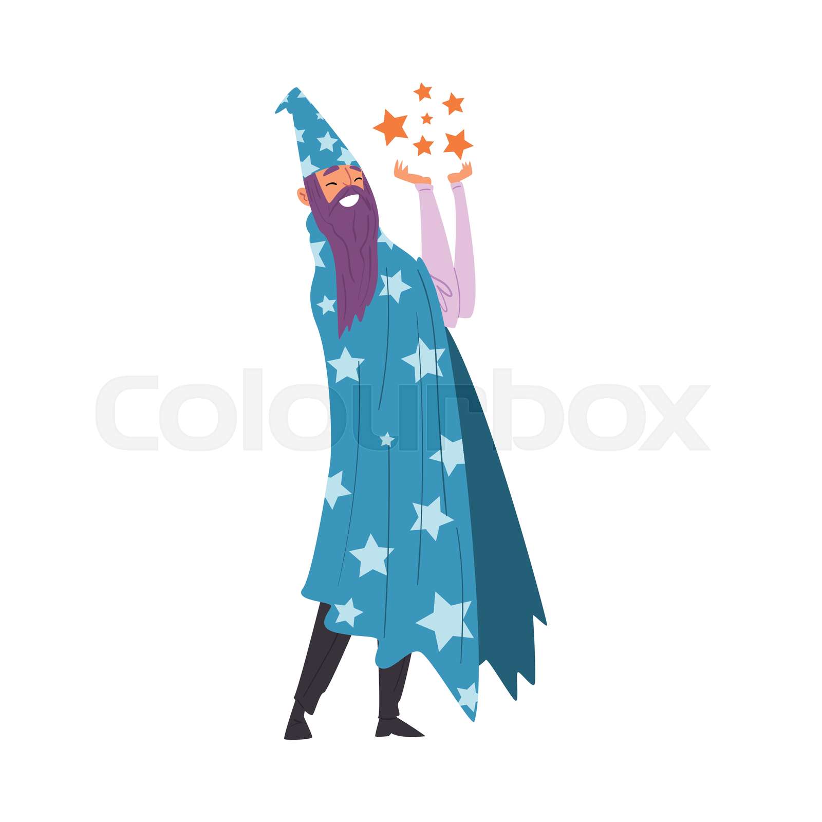 Magician Doing Tricks, Wizard Character Wearing Cape with Stars and ...