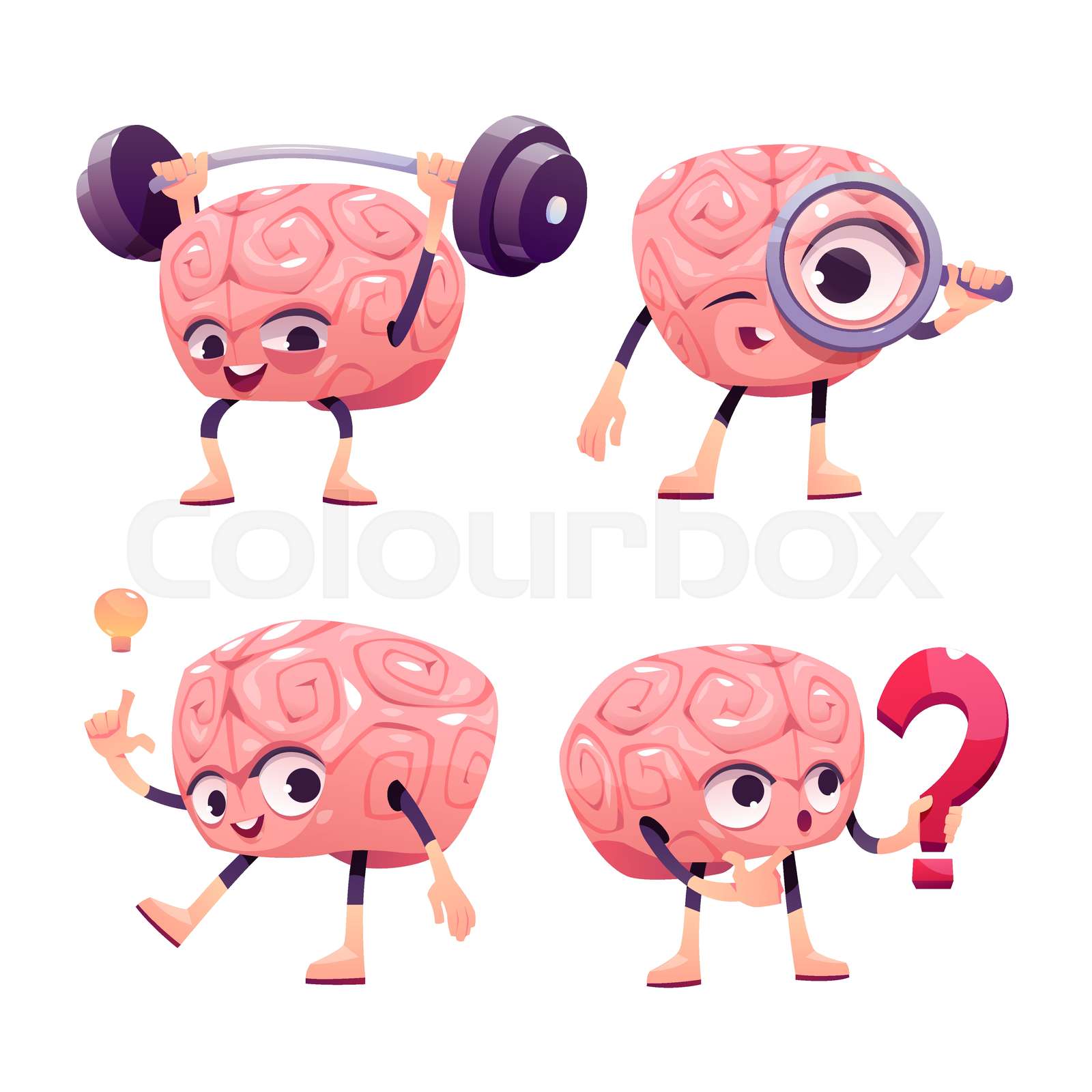Brain characters, cartoon mascot with funny face | Stock vector | Colourbox