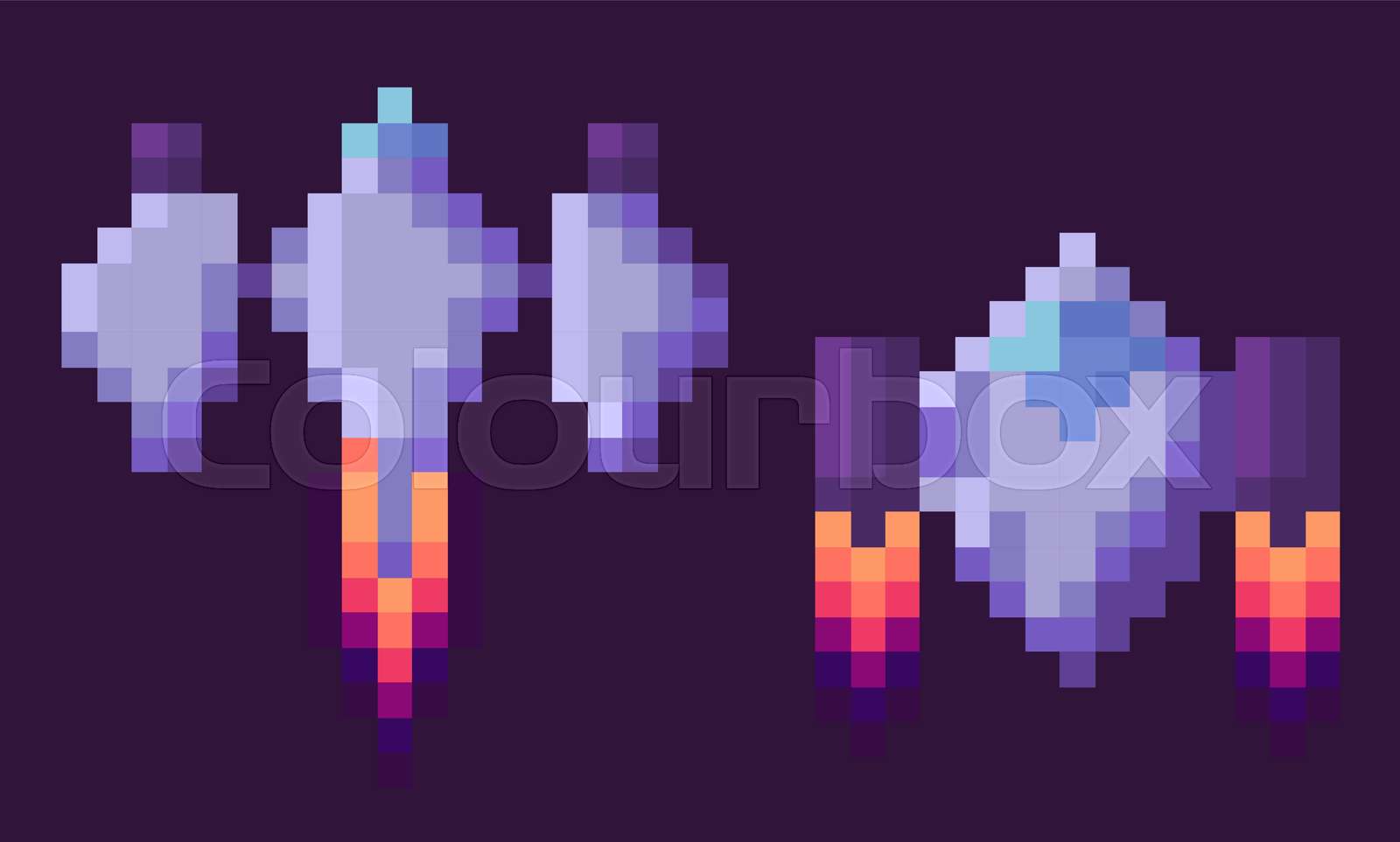 Pixel Game Spaceship Transportation Floating Set | Stock vector | Colourbox