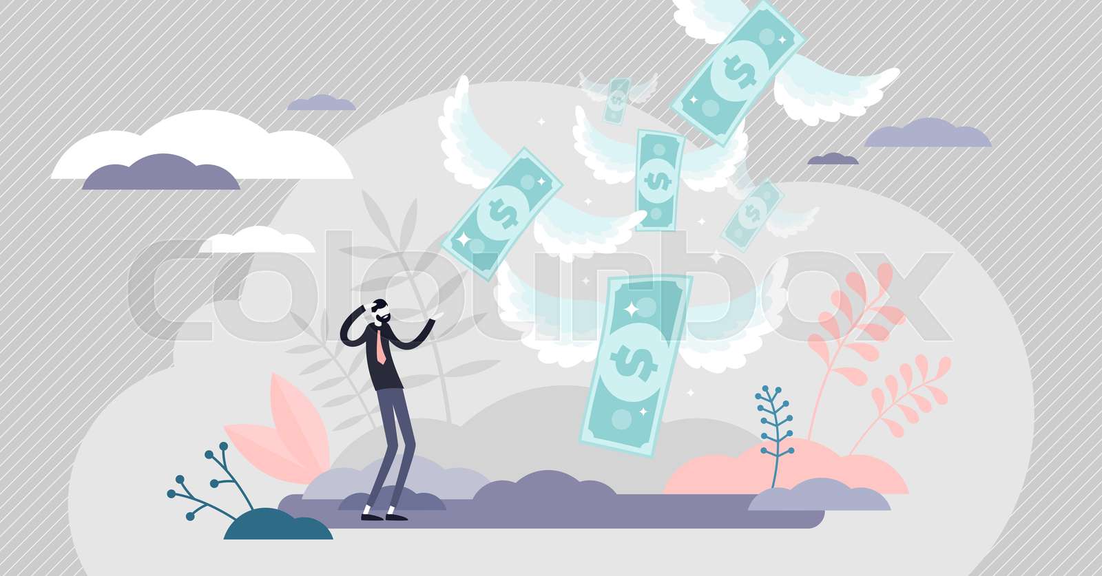 Loosing money vector illustration. Financial loss flat tiny persons ...