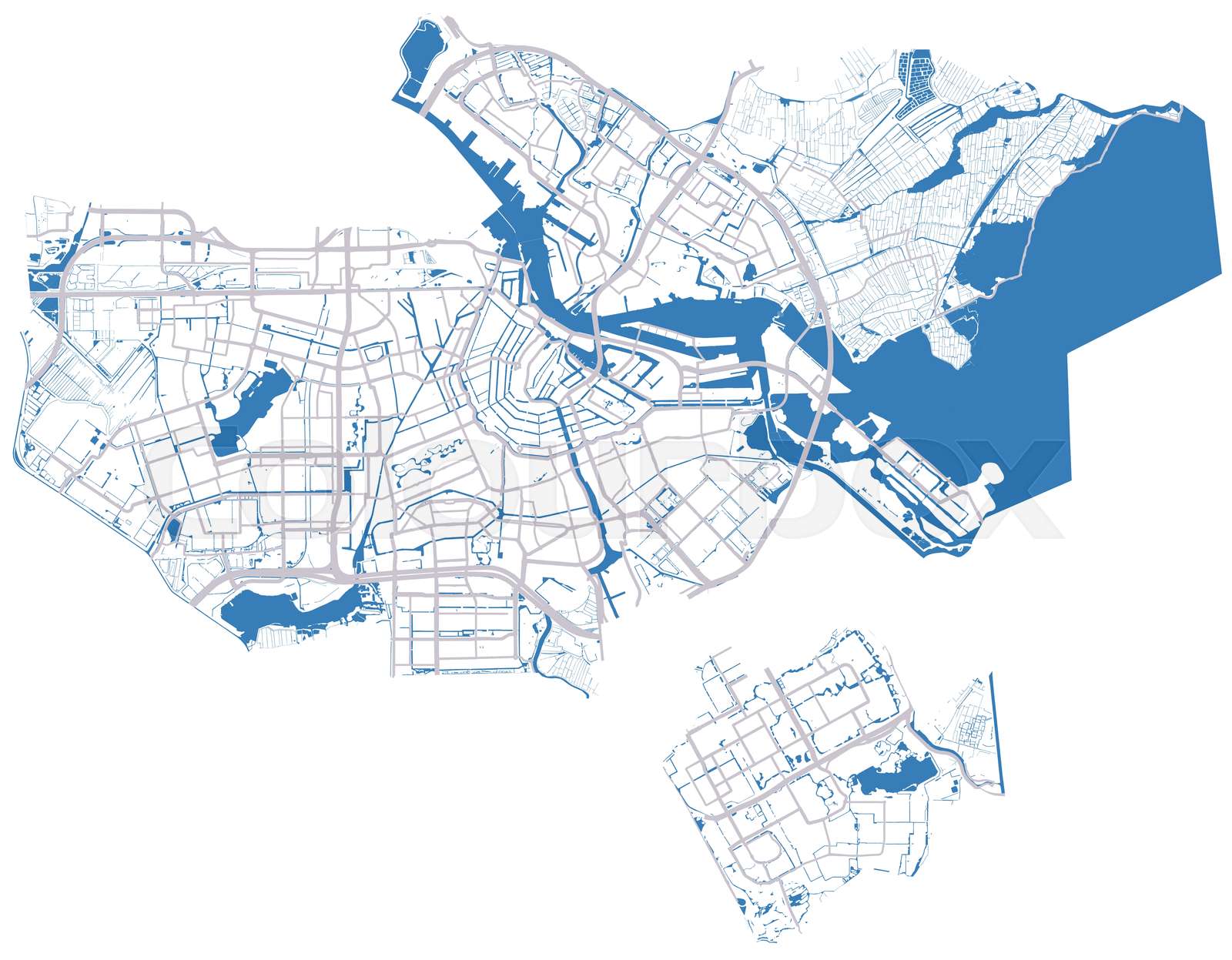 Amsterdam vector map with river and main roads | Stock vector | Colourbox